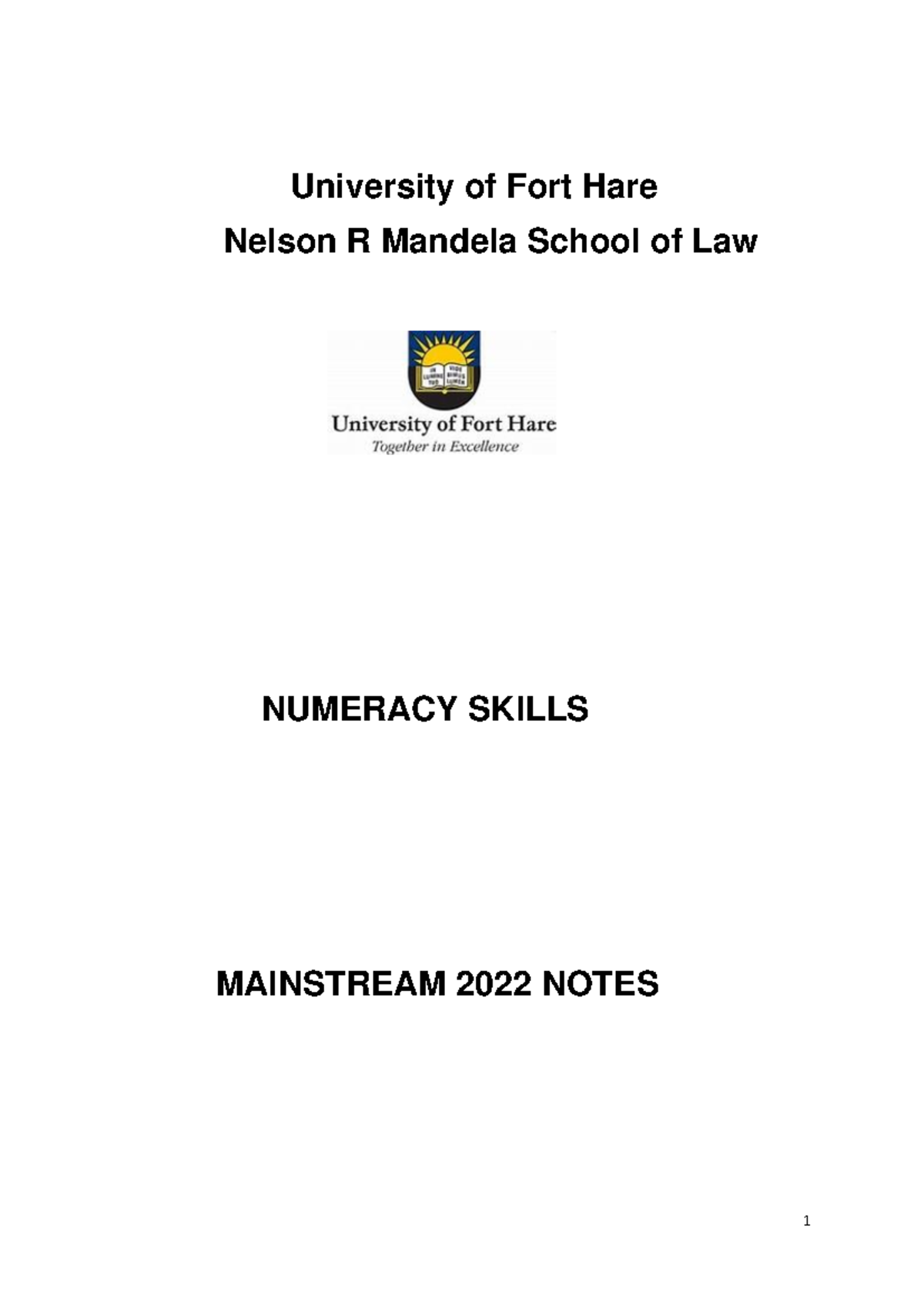 Numeracy Skills notes 2022 - University of Fort Hare Nelson R Mandela ...