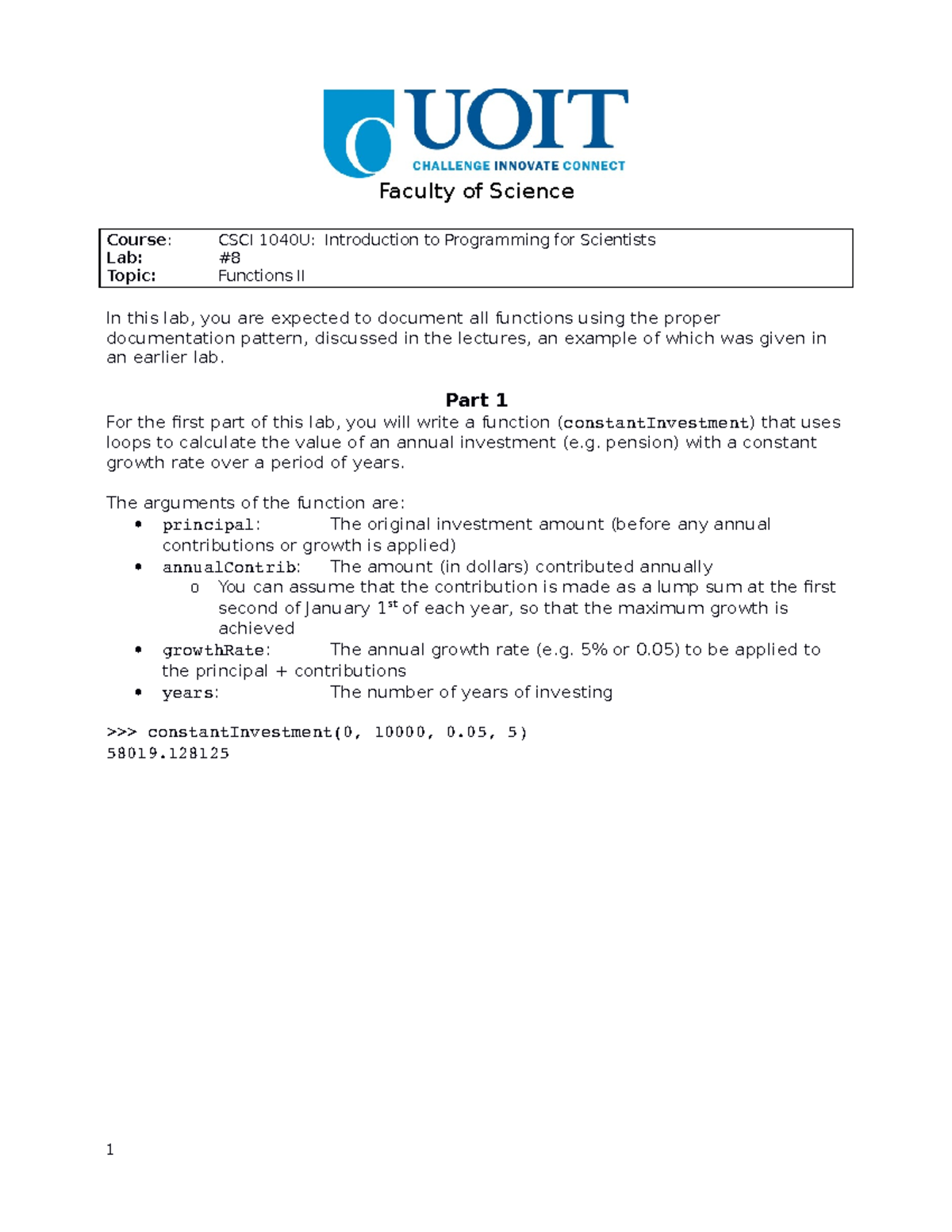Lab08 Programming Functions Ii Faculty Of Science Course Csci 1040u 5533