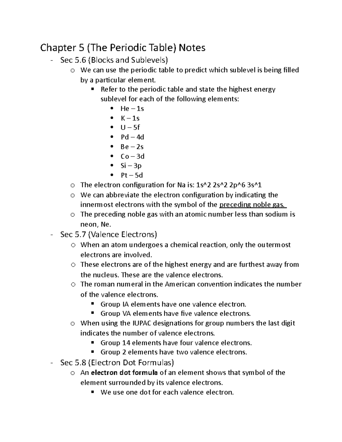Chapter 5 Periodic Table Notes - Chapter 5 (The Periodic Table) Notes ...