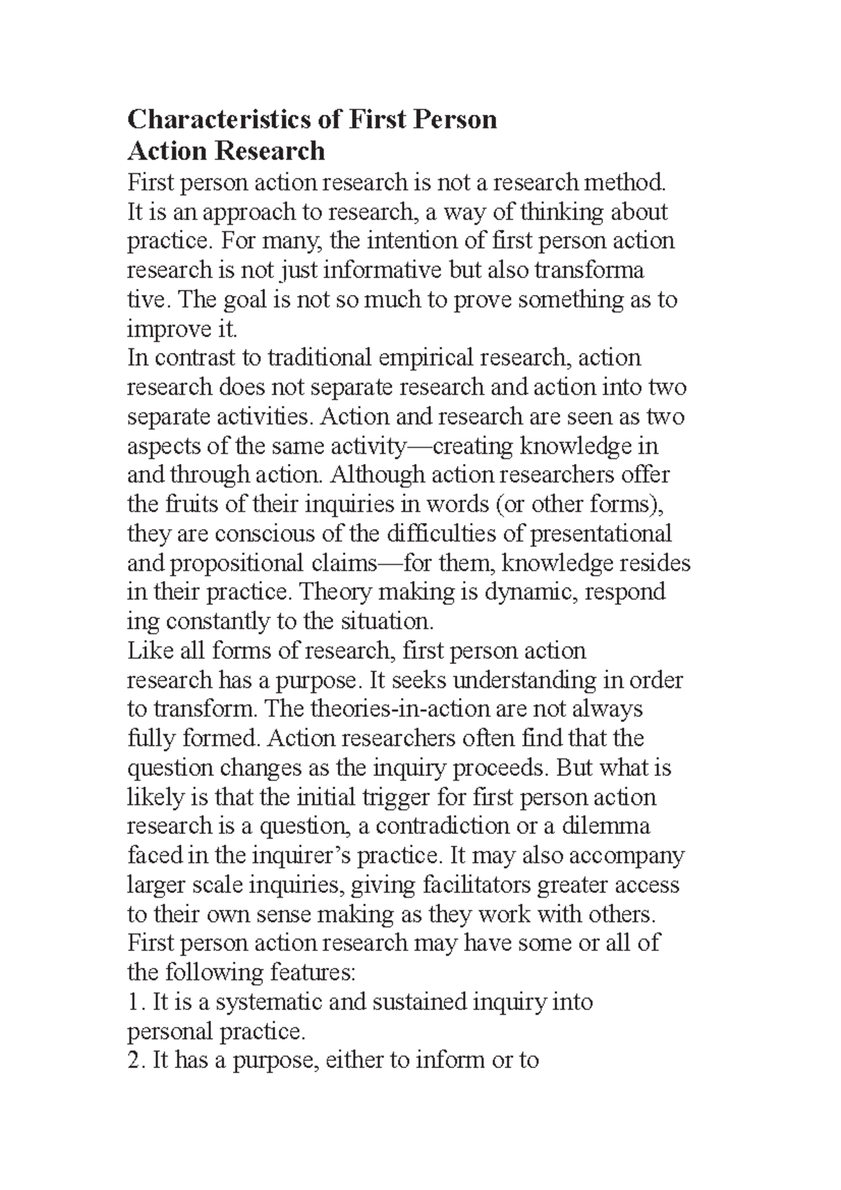 Characteristics of First Person - Characteristics of First Person ...