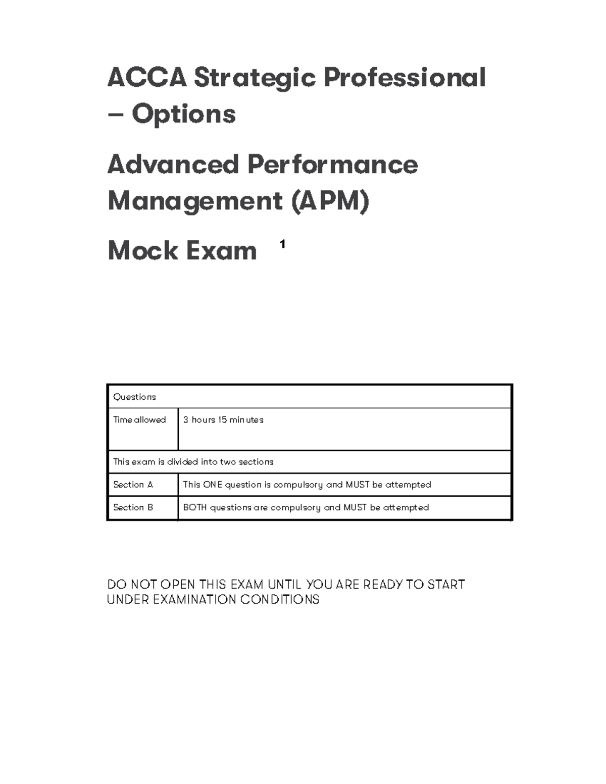 APM Mock Exam 1 JJ2024 - 409 ACCA Strategic Professional – Options ...