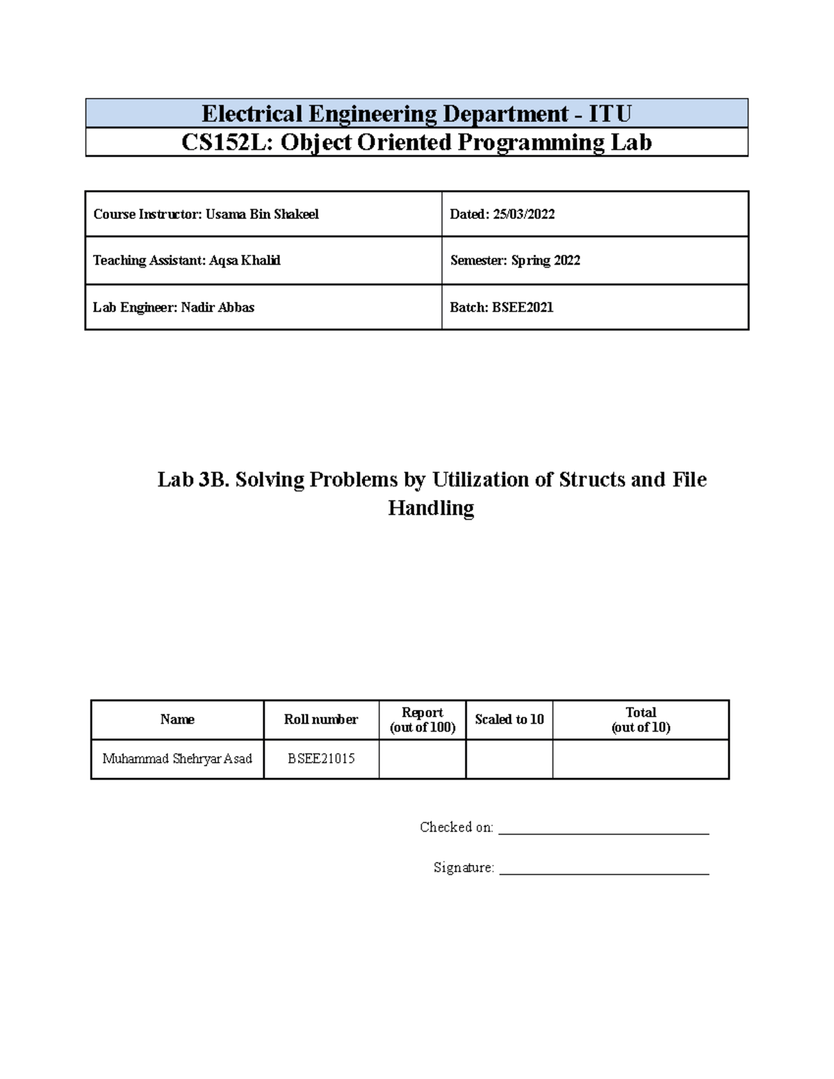 OOP Lab 3 Part B by ubl - Electrical Engineering Department - ITU ...