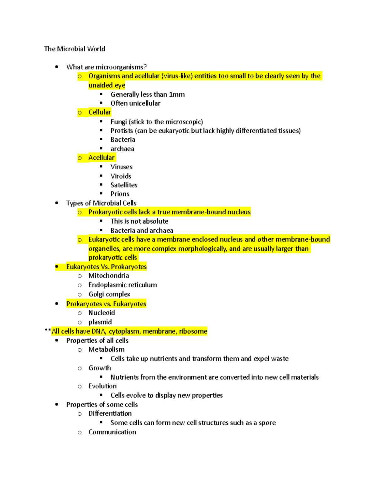 Microbiology Test 1 Notes - The Microbial World What are microorganisms ...