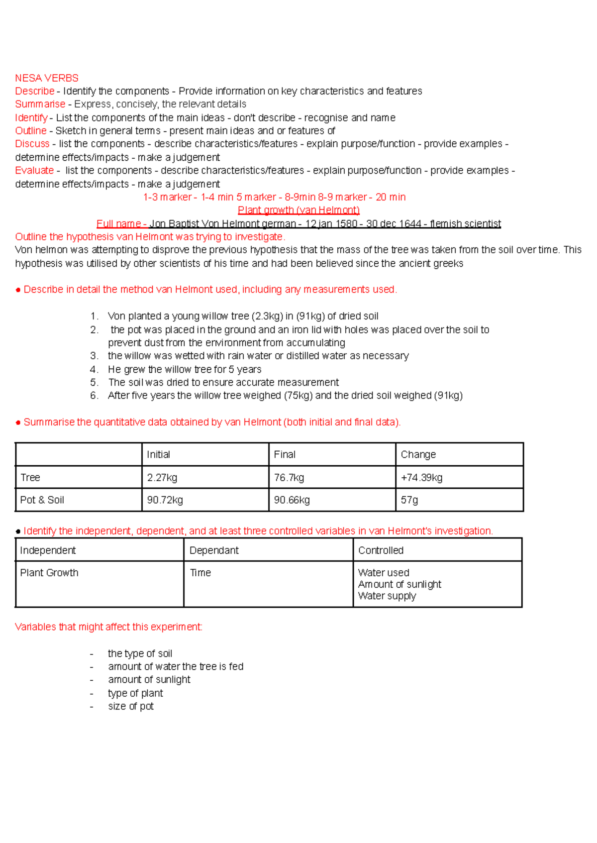 Investigating science notes - NESA VERBS Describe - Identify the ...