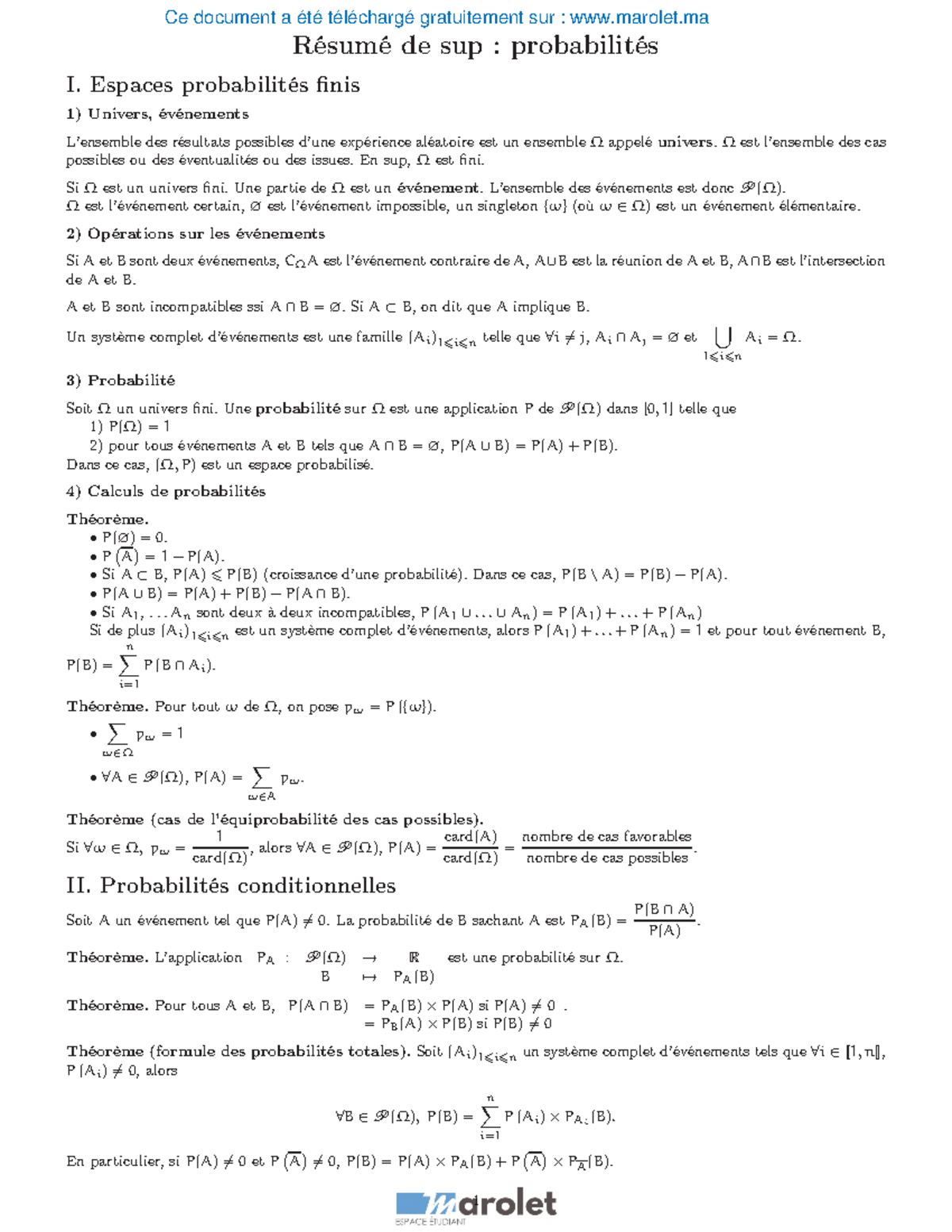 Résumé Du Cour Probabilités et Statistique SMC S4 2014 - Résumé de sup ...