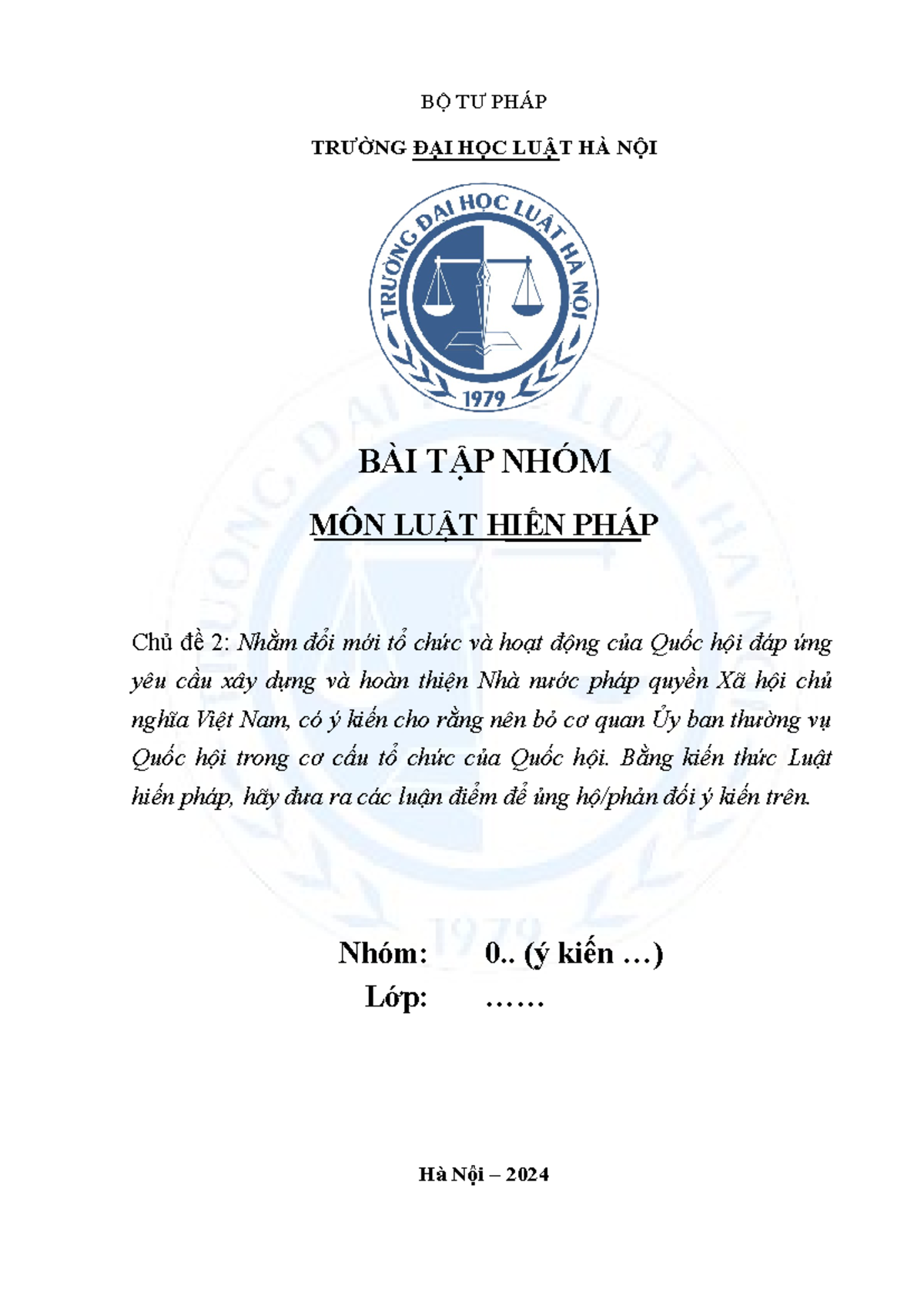 Bìa bt nhóm - Bìa BTN LHP - BỘ TƯ PHÁP TRƯỜNG ĐẠI HỌC LUẬT HÀ NỘI BÀI TẬP NHÓM MÔN LUẬT HIẾN ...