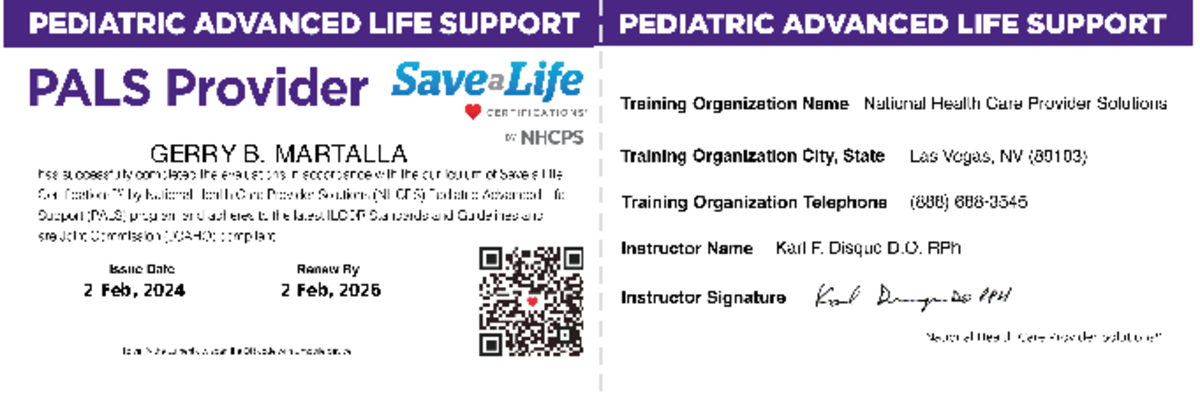 Pediatric Advanced Life Support (PALS) - College of Arts, Humanities ...