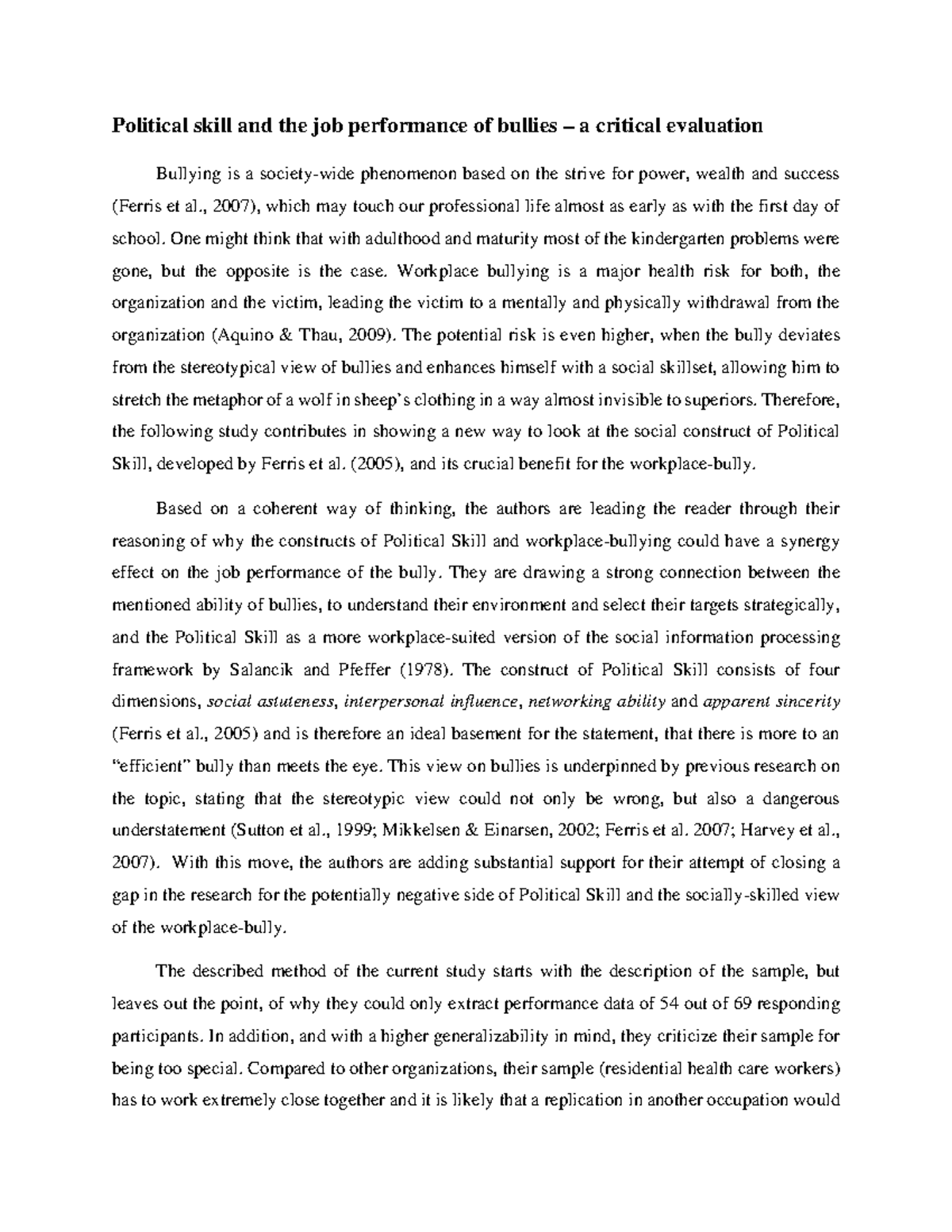 Political skill and the job performance of bullies – a critical ...