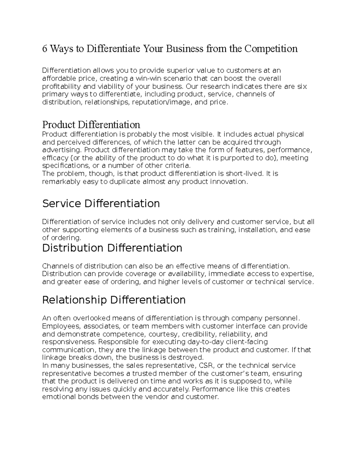 Paper 4- 6 Ways to Differentiate Your Business from the Competition - 6 ...