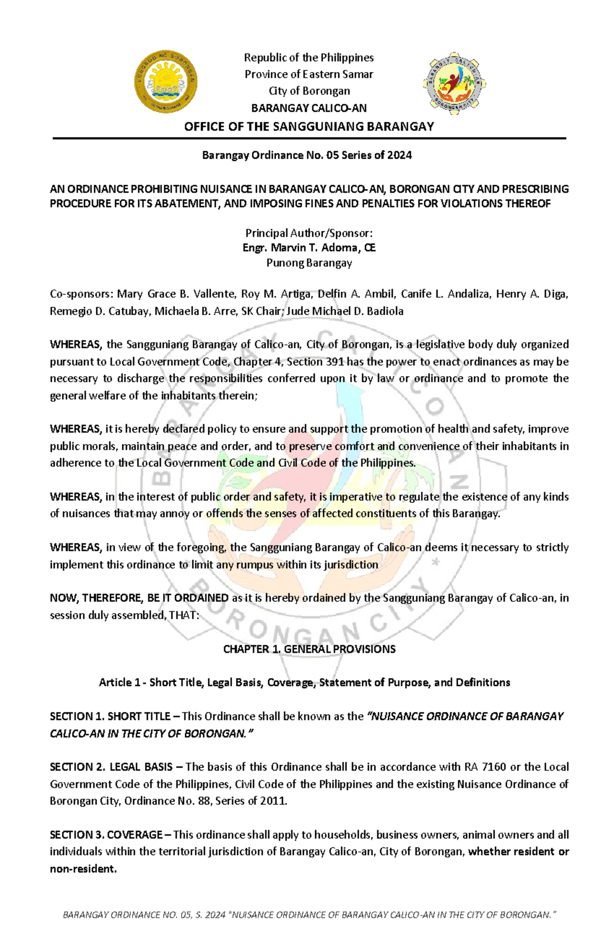 Nuisance Ordinance - Republic of the Philippines Province of Eastern ...