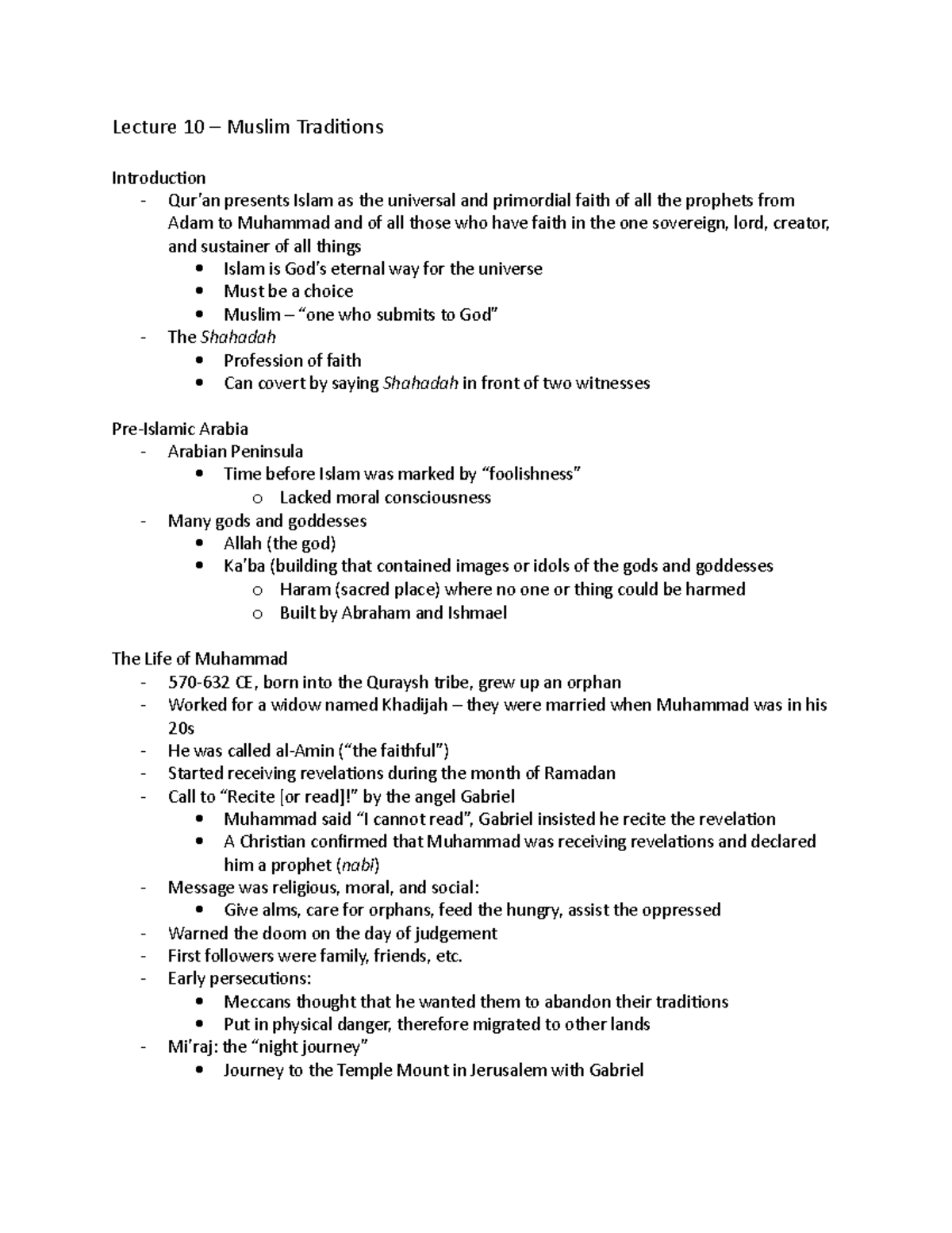 Lecture 10 – Muslim Traditions - Lecture 10 – Muslim Traditions ...