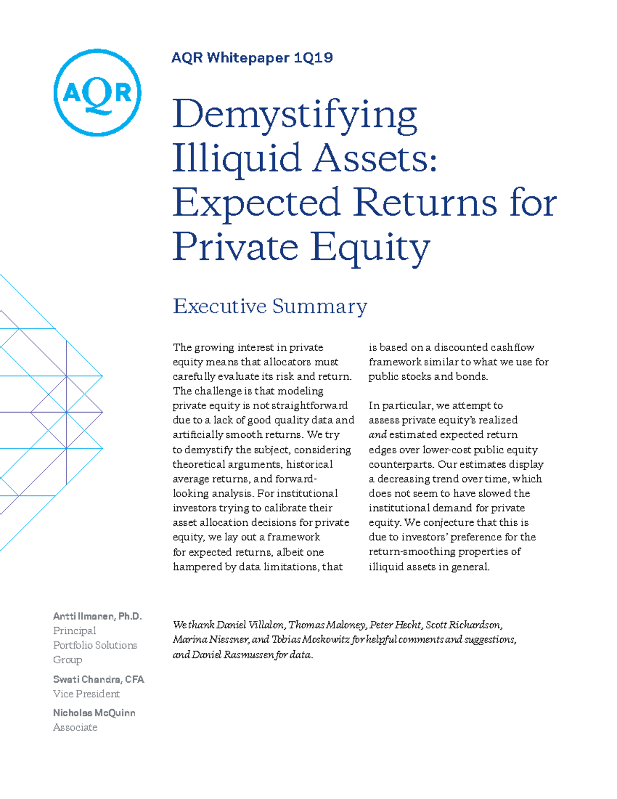 Expected Returns for Private Equity - AQR Whitepaper 1Q Demystifying ...