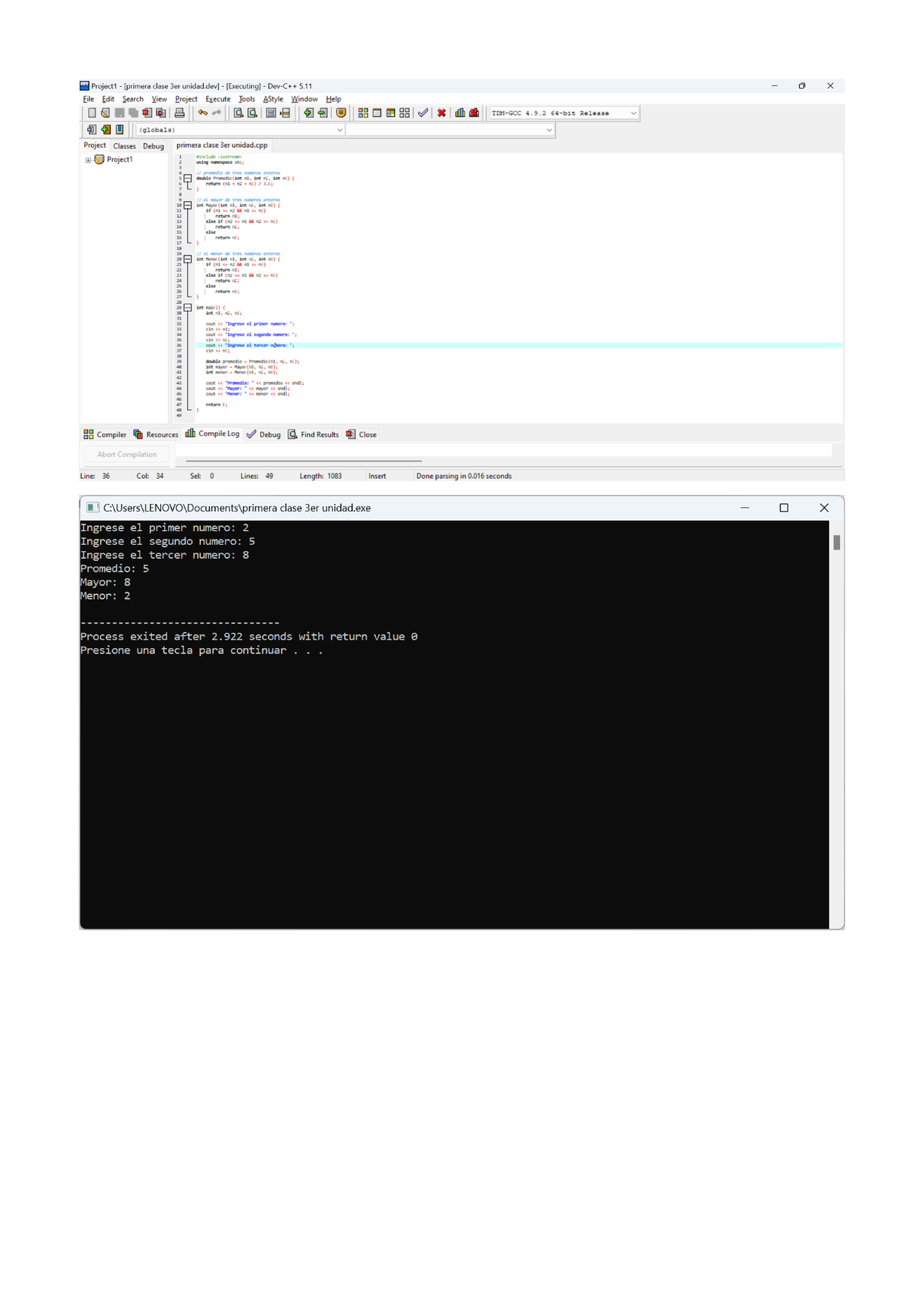 Tarea Semana 9 Programacion - O X Project1 clase 3er 5 File Edit Search View Project Execute ...