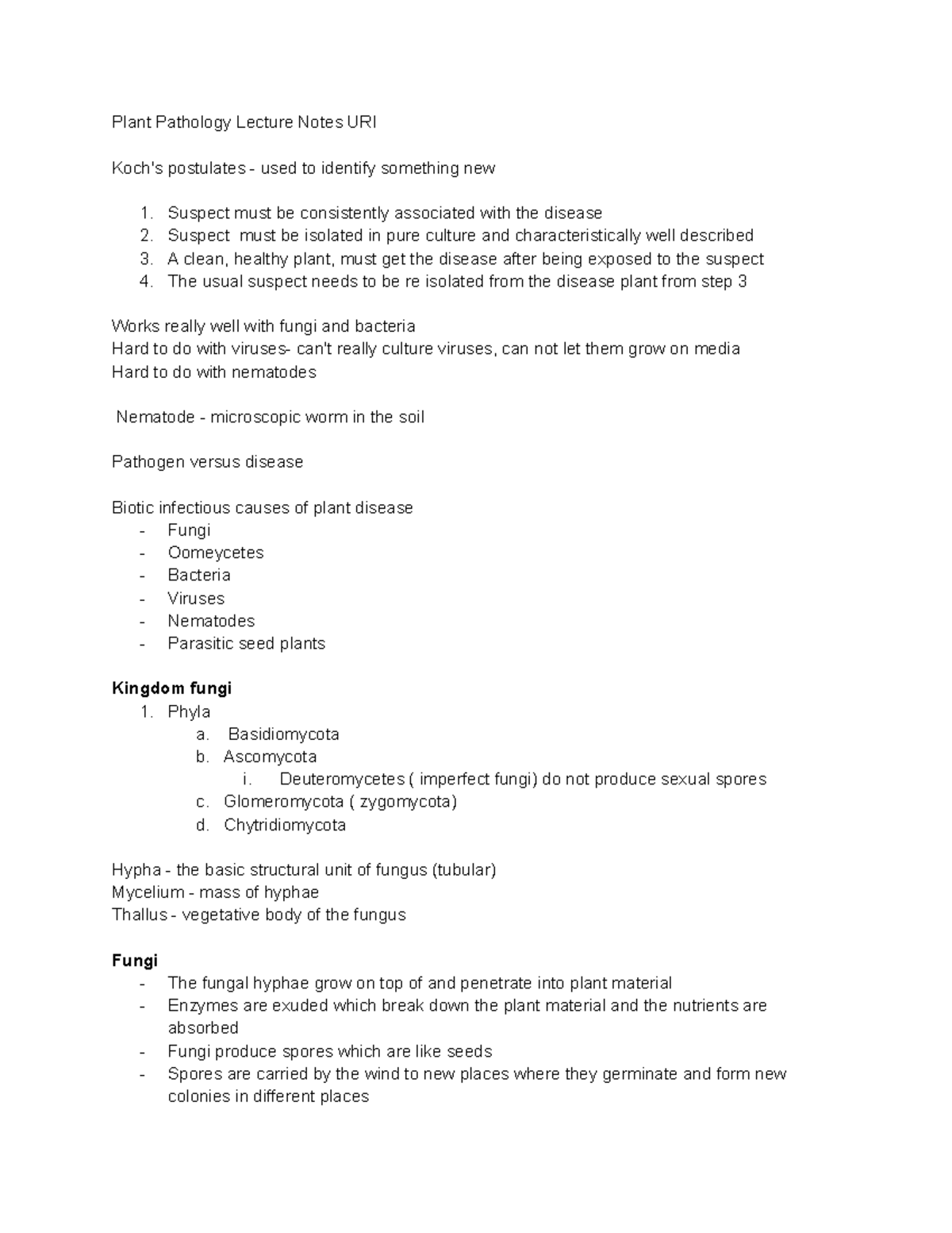 Plant Pathology Lecture Notes URI - Phyla a. Basidiomycota b ...