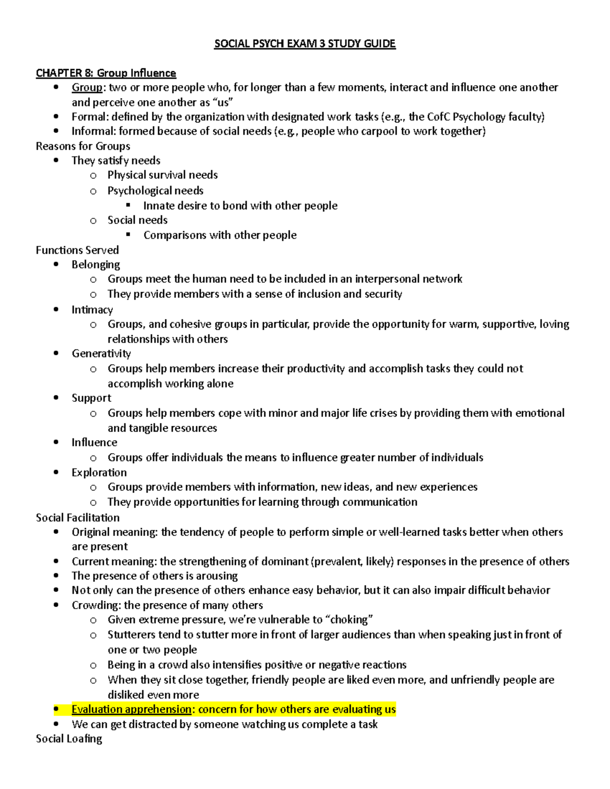 Social Psych EXAM 3 Study Guide - SOCIAL PSYCH EXAM 3 STUDY GUIDE ...