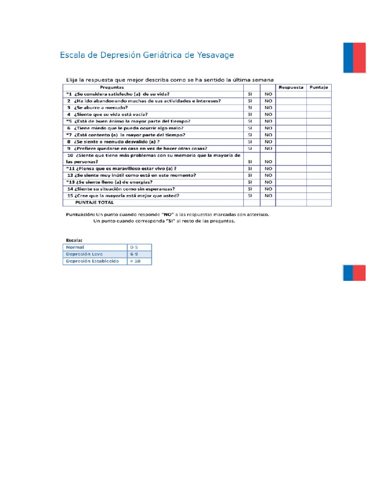 Escala-Yesavage Pauta - Escala de Depresión Geriátrica de Yesavage ...