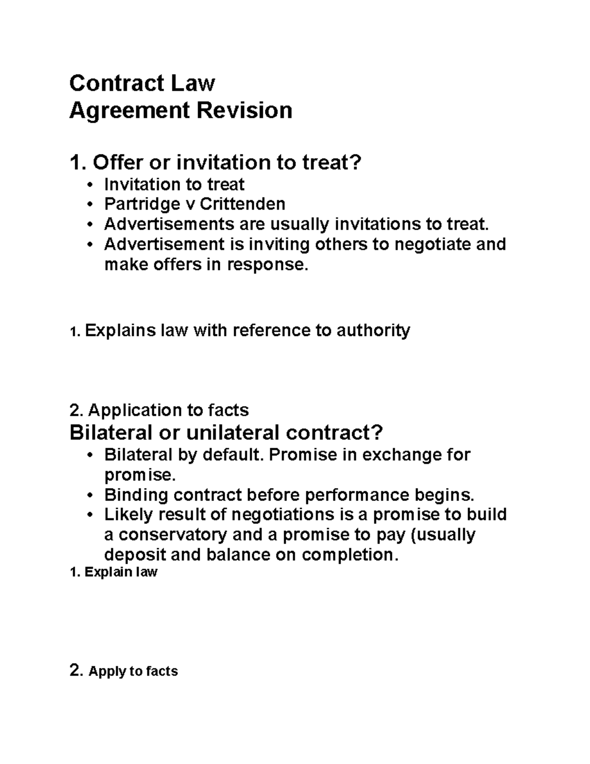Agreement revision - Contract Law Agreement Revision 1. Offer or ...
