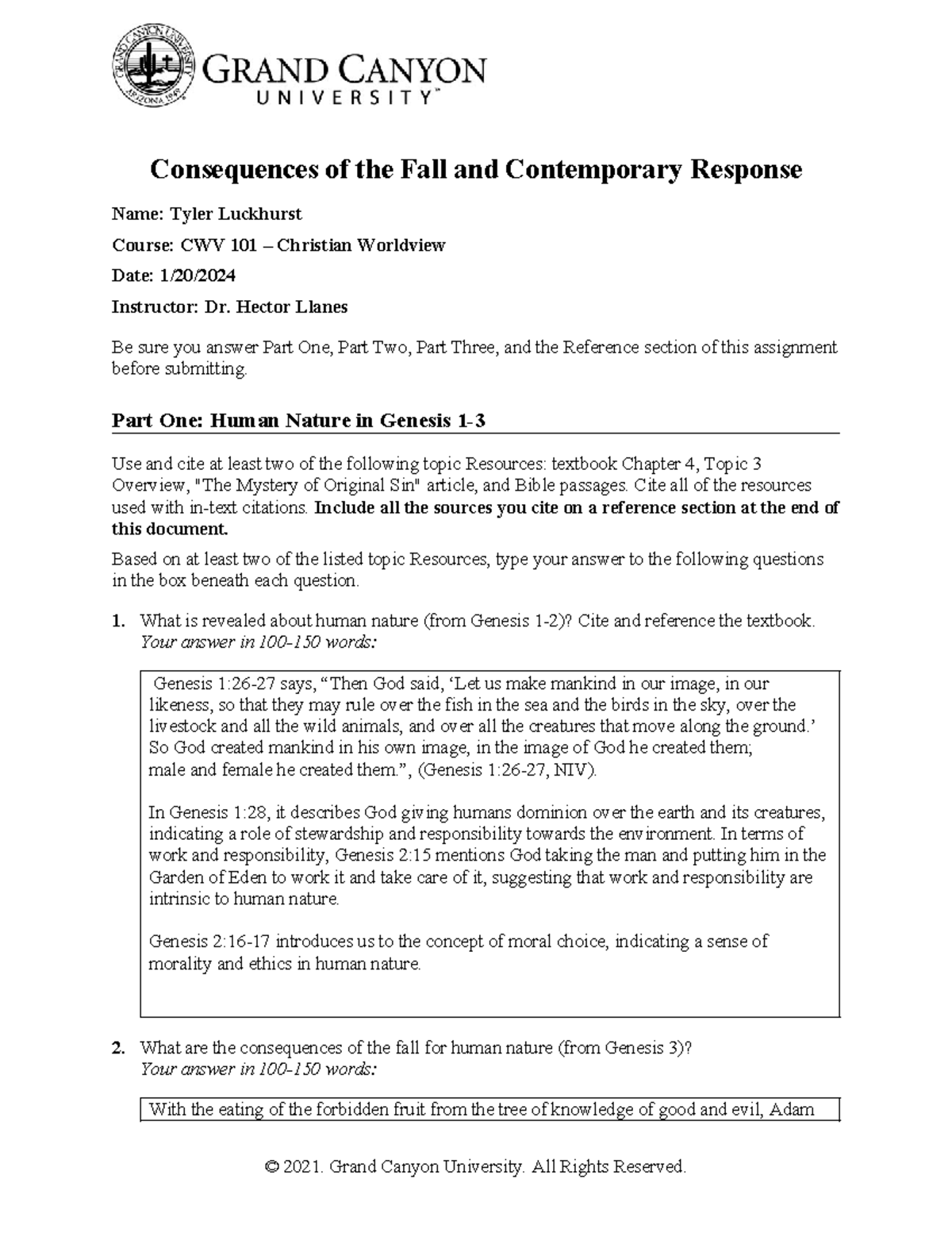 CWV 101 Conseq Of The Fall Contemporary Response - Consequences of the Fall and Contemporary ...