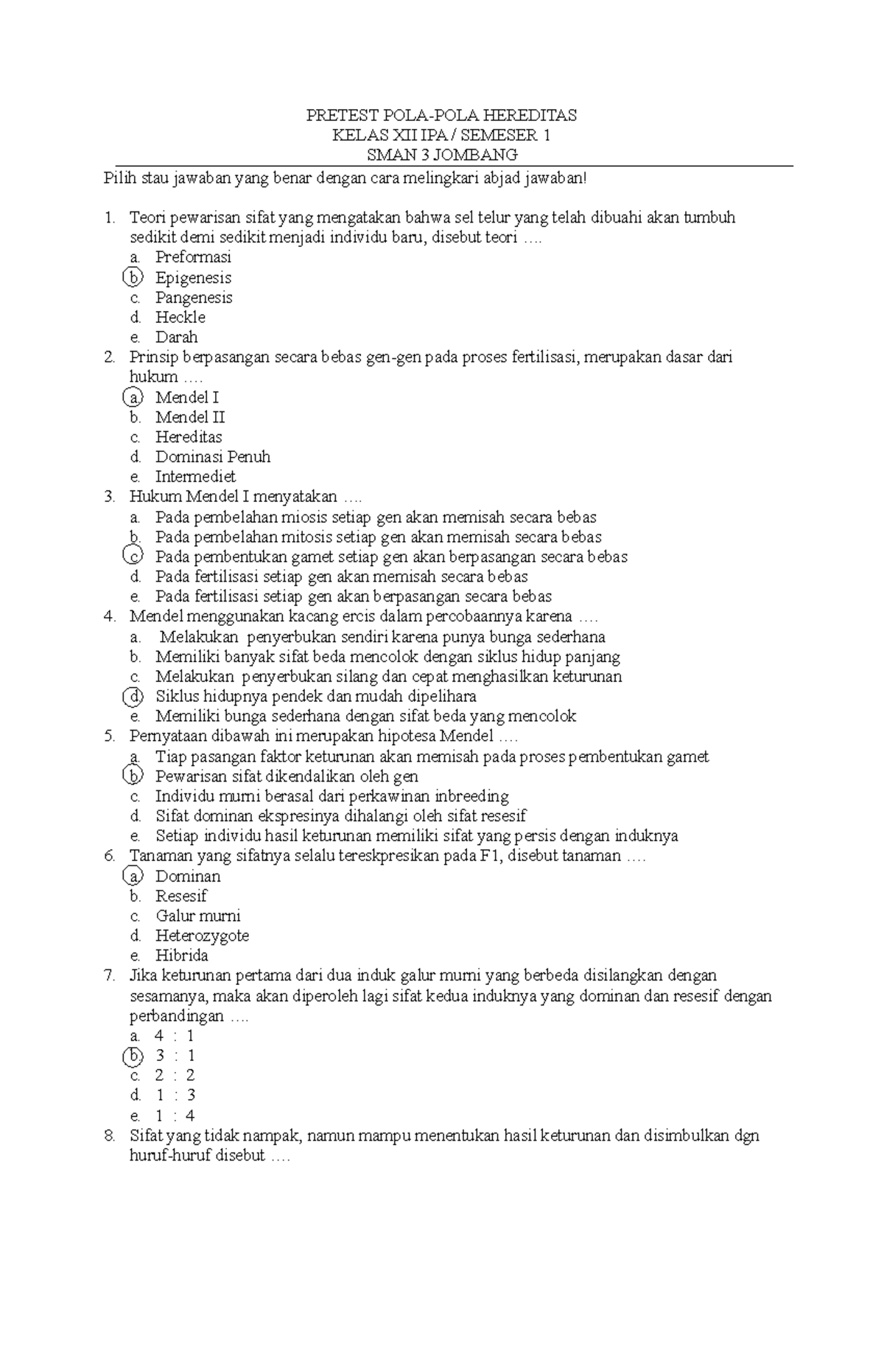 XII IPA 2-26- Naufal AZI- Pretest Materi POLA-POLA Hereditas - PRETEST ...