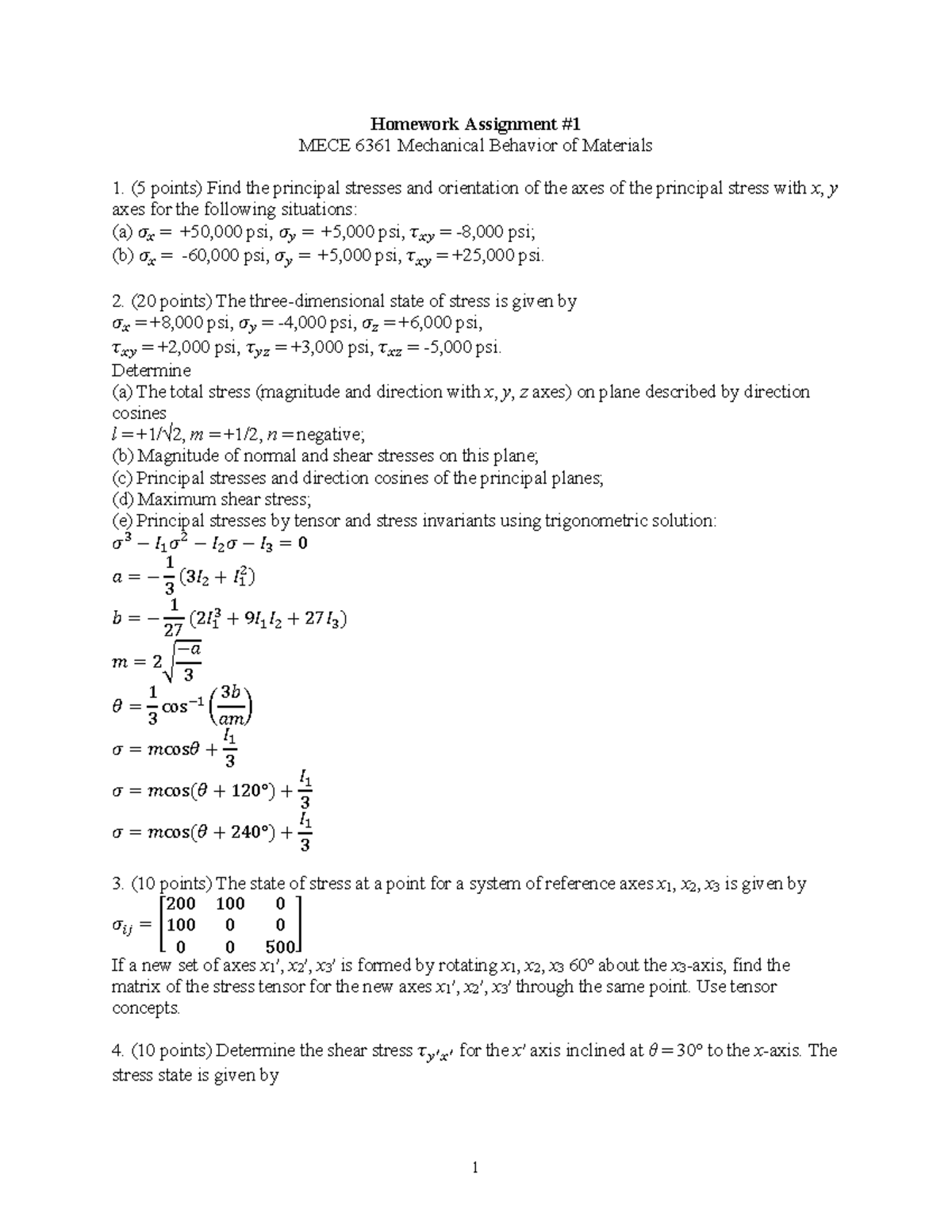 MECE 6361 HW 1 - Good notes - 1 Homework Assignment # MECE 6361 ...