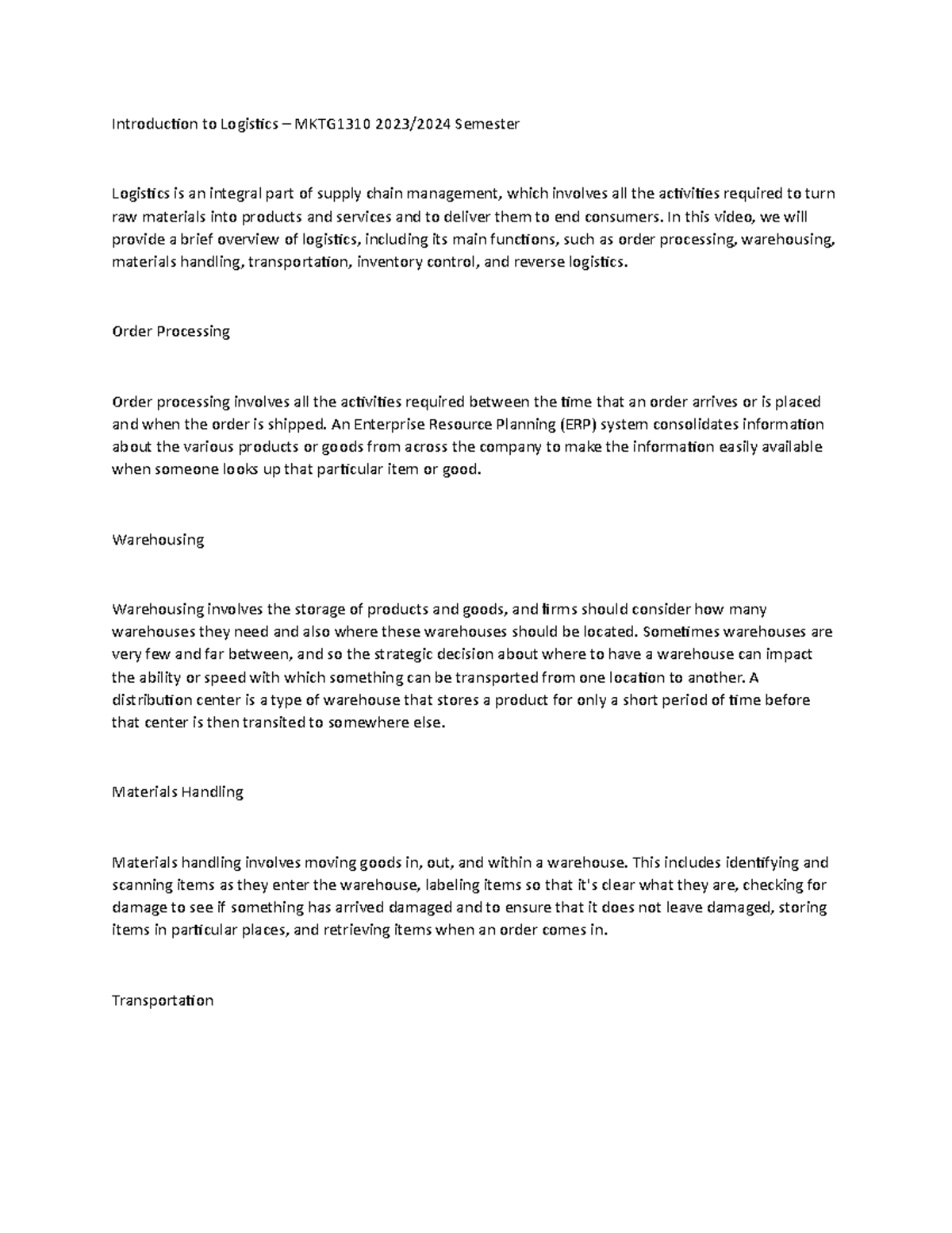 Introduction to Logistics - In this video, we will provide a brief ...