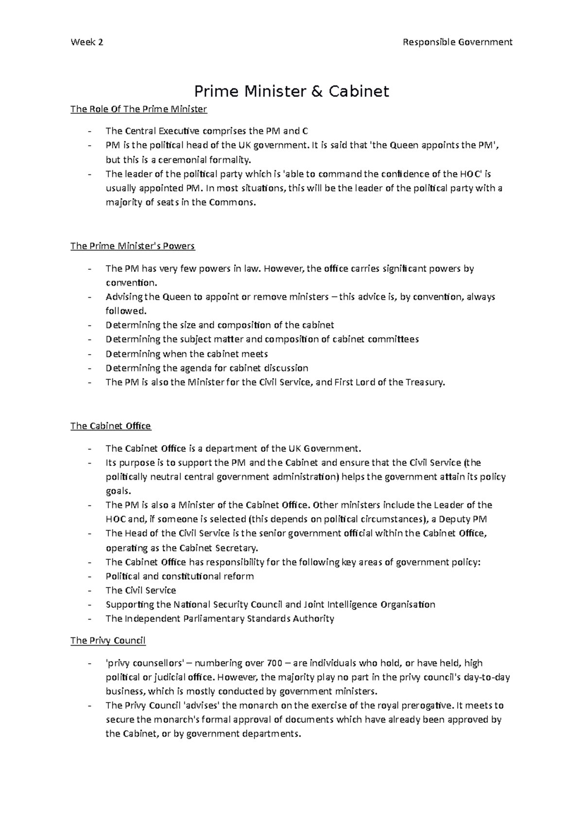 Responsible Government - Prime Minister & Cabinet The Role Of The Prime ...