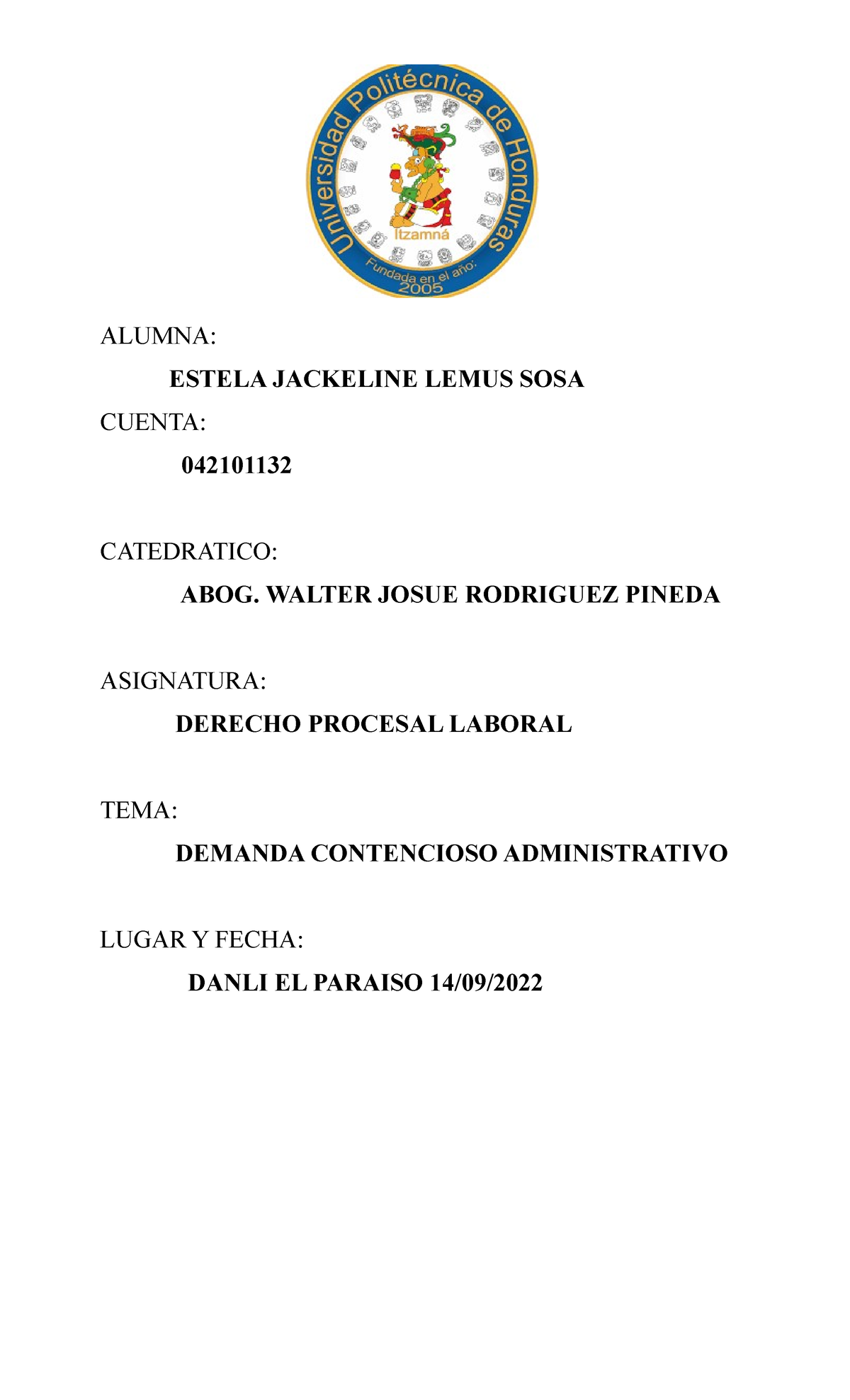 Demanda Contencioso Administrativo Estela - ALUMNA: ESTELA JACKELINE ...
