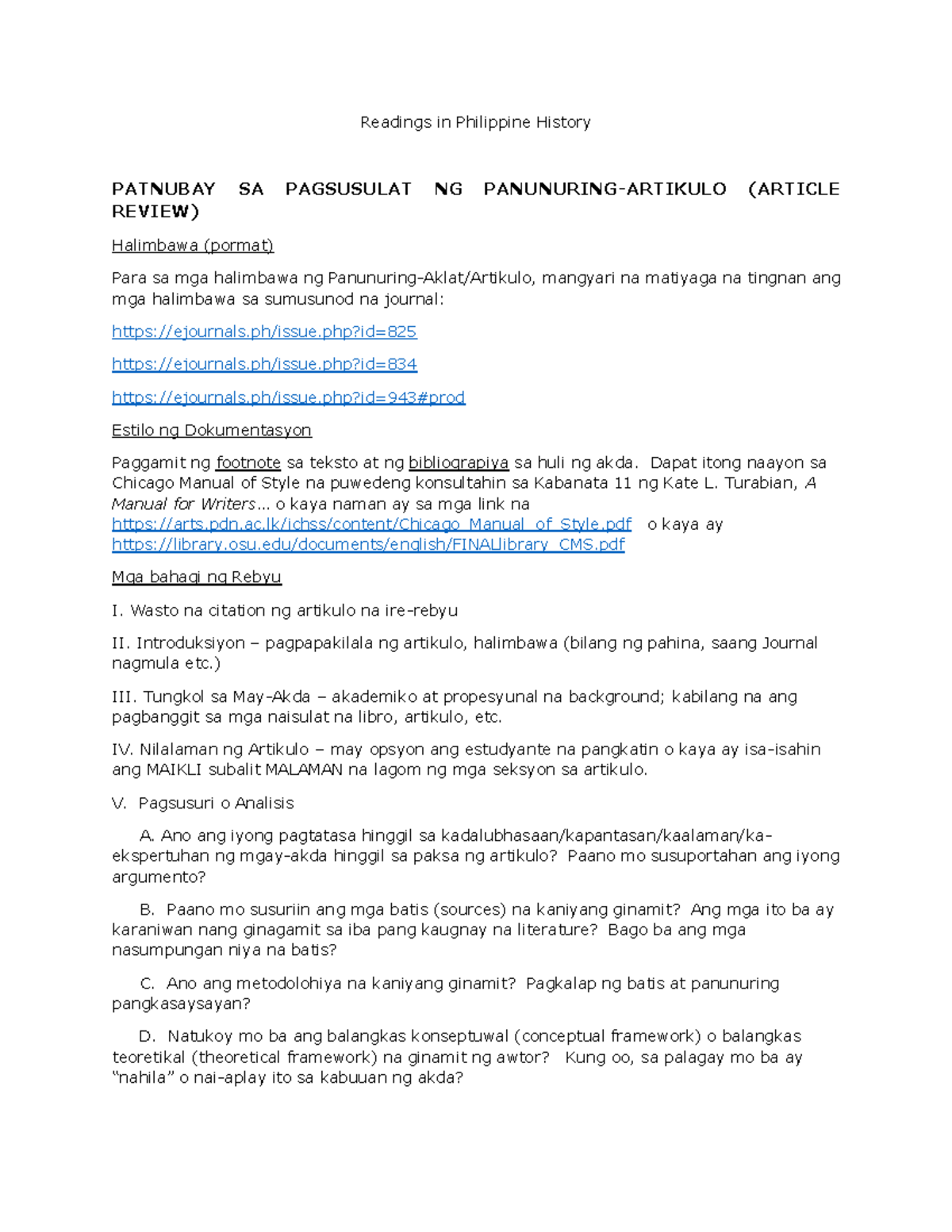 Gabay sa Panunuring Artikulo RPH - Readings in Philippine History ...