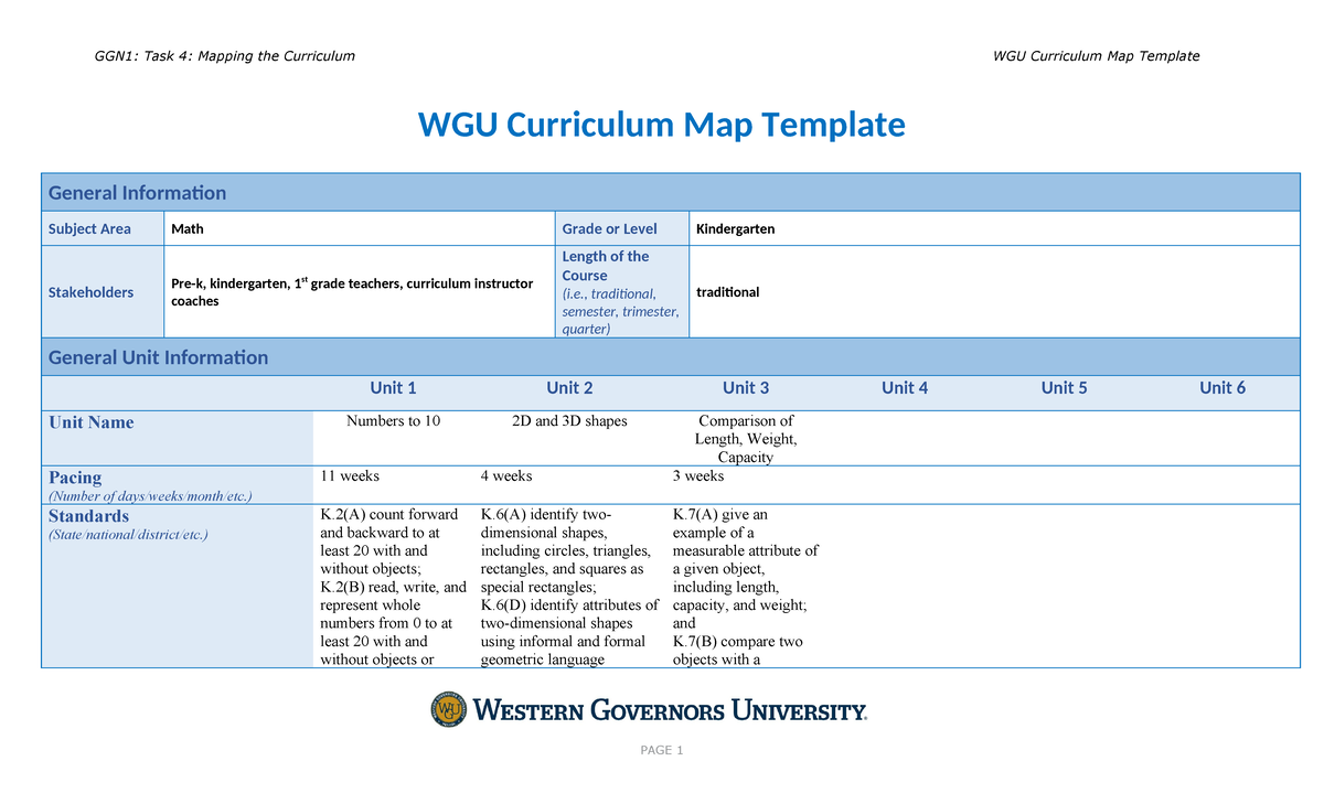 GGN1 task4 - Western Governors University - WGU Curriculum Map Template ...
