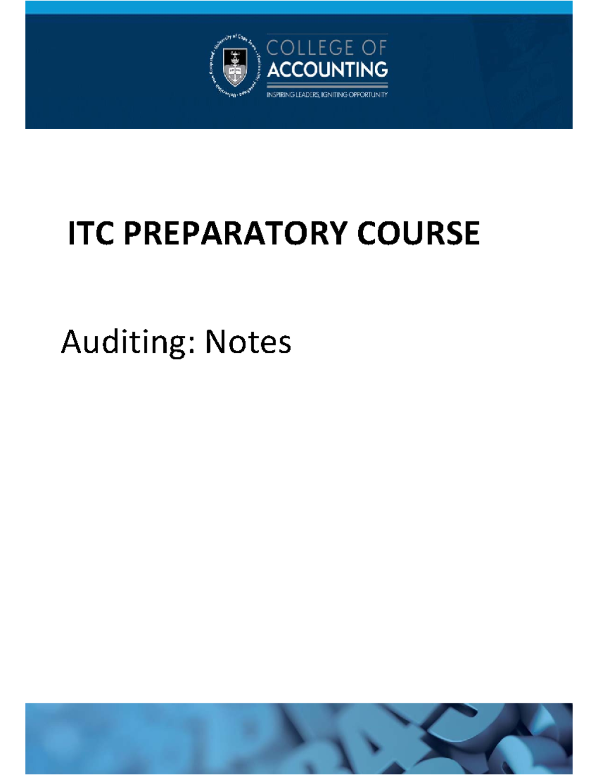 BK3_part1_AUD Notes - ITC PREPARATORY COURSE Auditing: Notes Table of ...