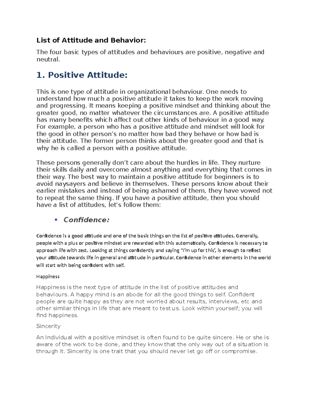 Attitude 2 - Handouts for the subject Euthenics - List of Attitude and ...