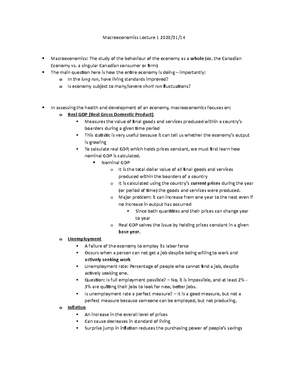 Lecture 1 - Macroeconomics Lecture 1 2020/01/ Macroeconomics: The study ...