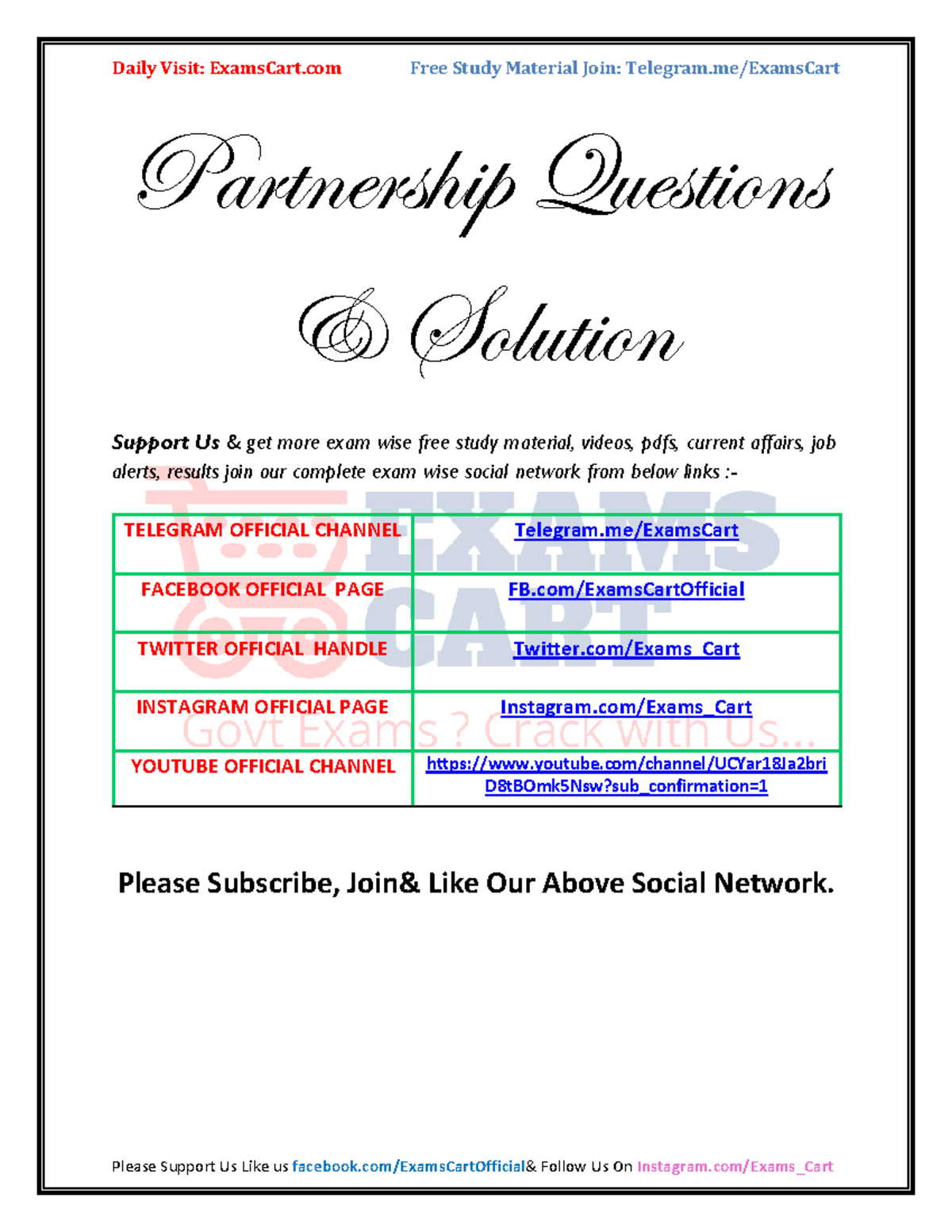 Partnership Short Tricks Question Answers Pdf By Exams Cart ...