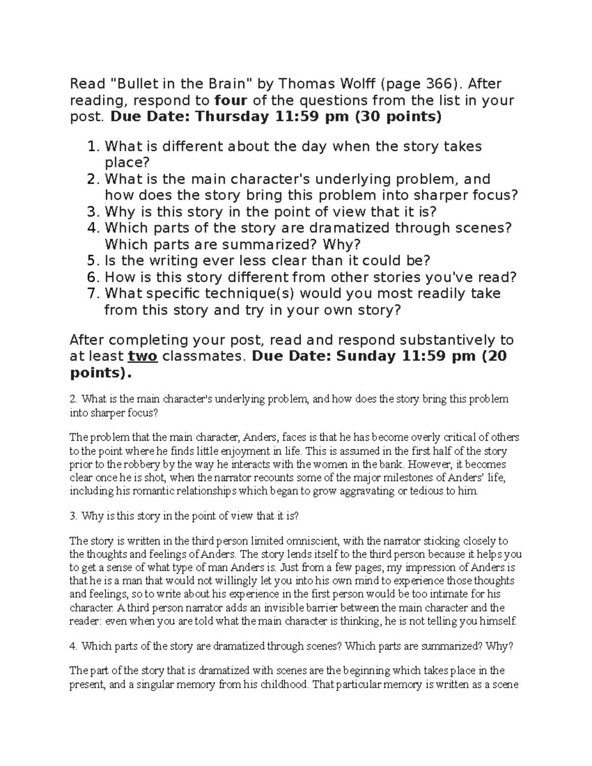 ENG 2256 Bullet in the Brain Questions and answers - Read "Bullet in ...