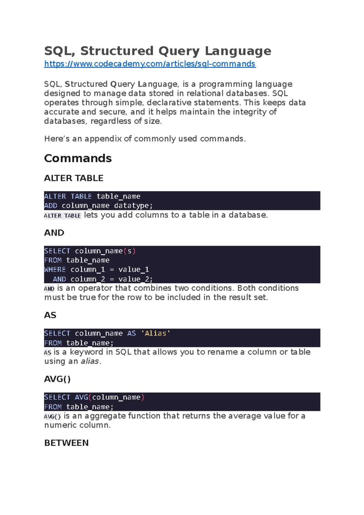 SQL - COMMANDS AND BASICS TO THE COMPUTER LANGUAGE SQL - SQL ...