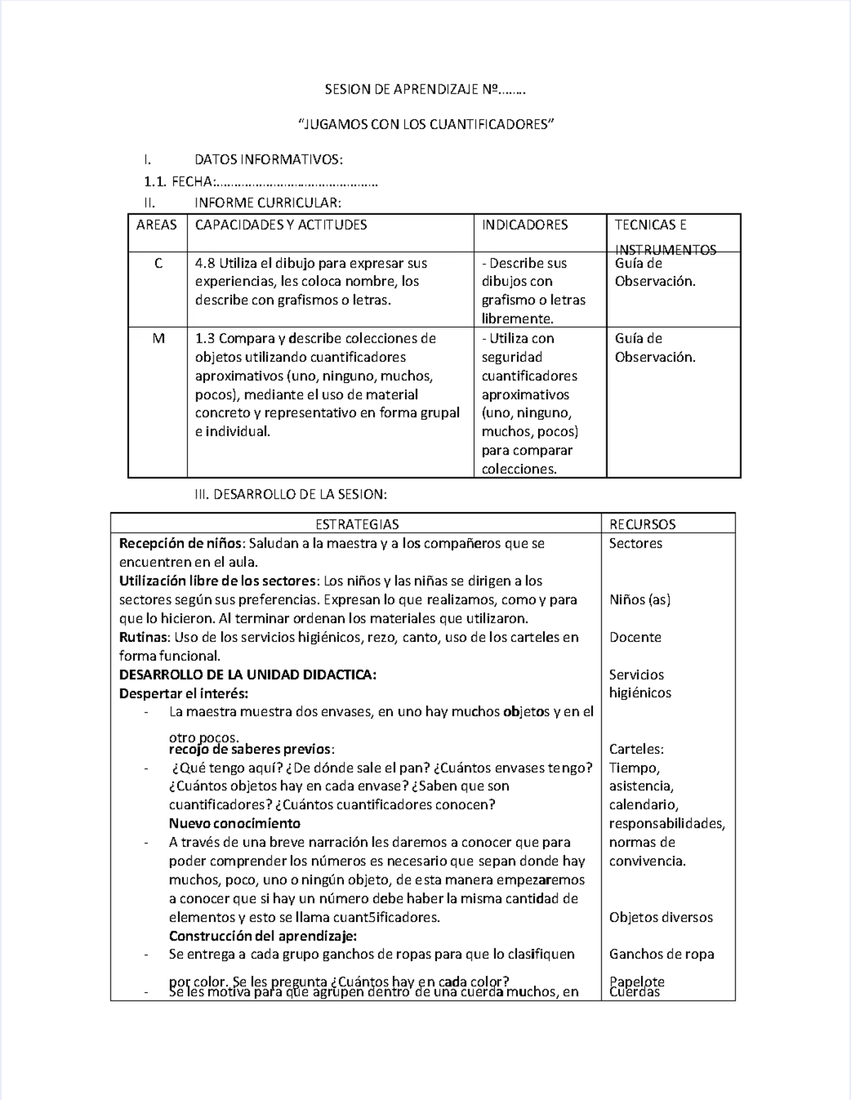 Pdf-sesion-de-aprendizaje-n-inicial-1 compress - SESION DE APRENDIZAJE Nº....... DE APRENDIZAJE ...