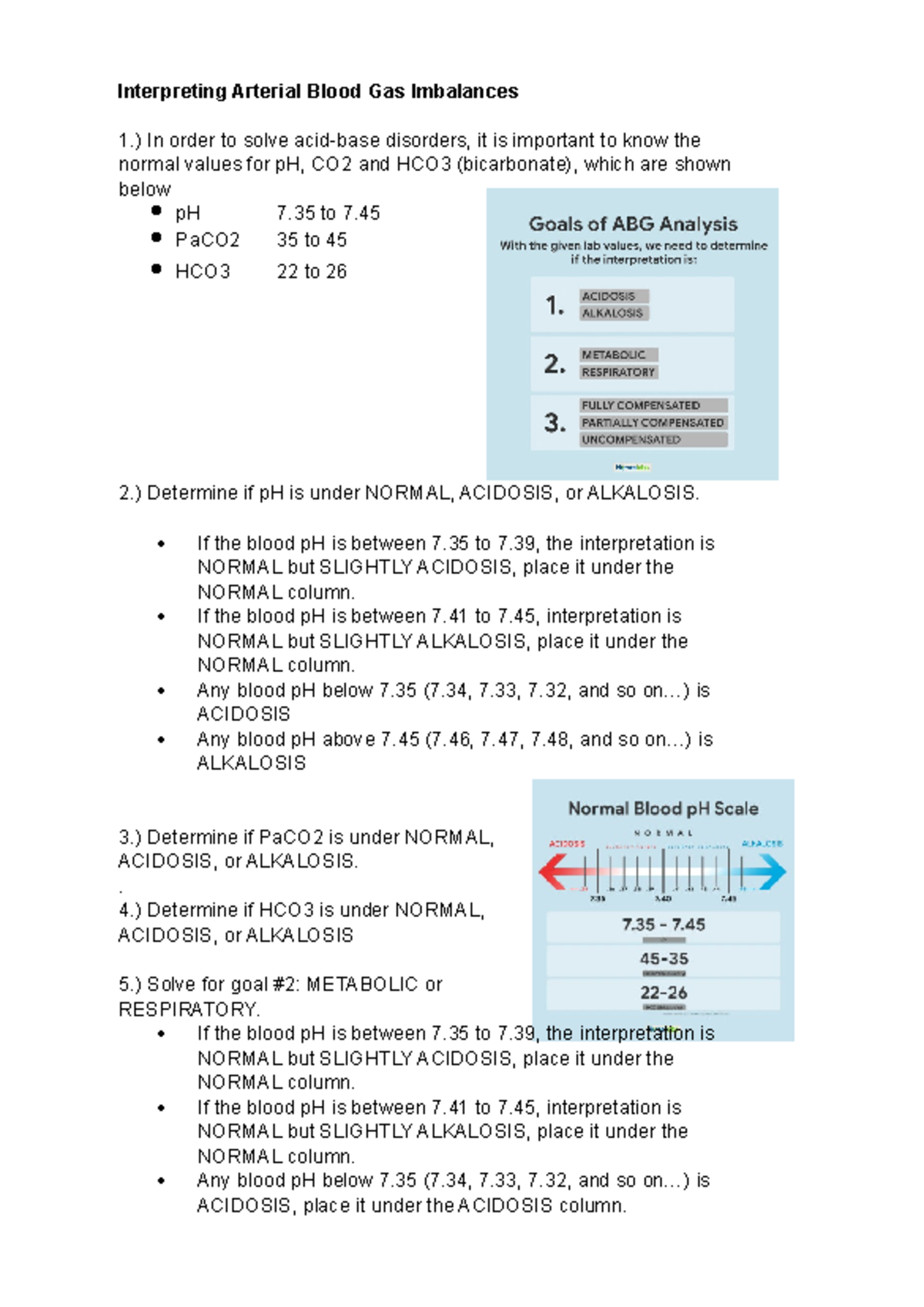 Reviewer for board - Interpreting Arterial Blood Gas Imbalances 1.) In ...