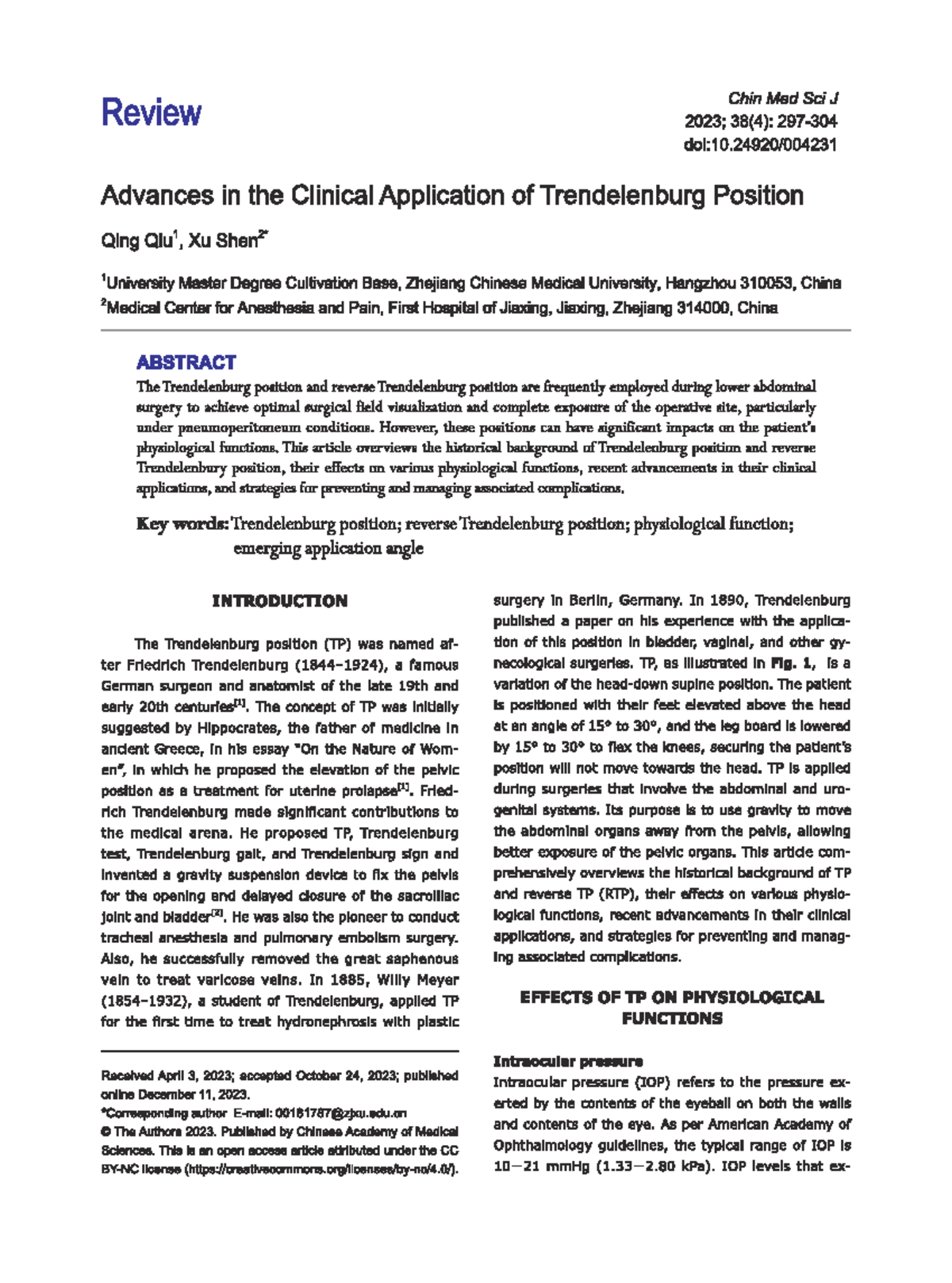 Advances in the Clinical Application of Trendelenburg Position ...