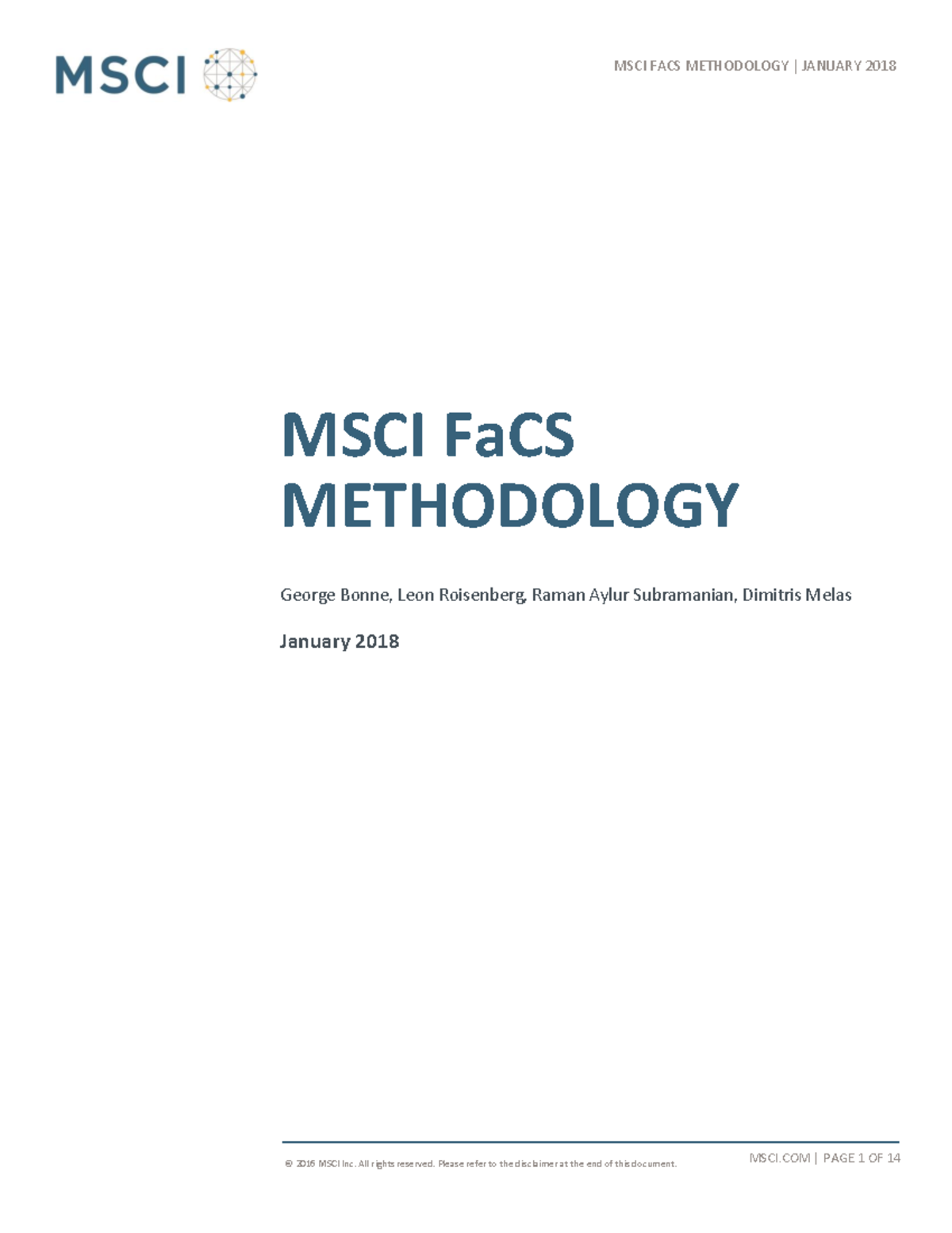 MSCI Fa CS Methodology - Summary Financial Engineering II - © 2016 MSCI ...
