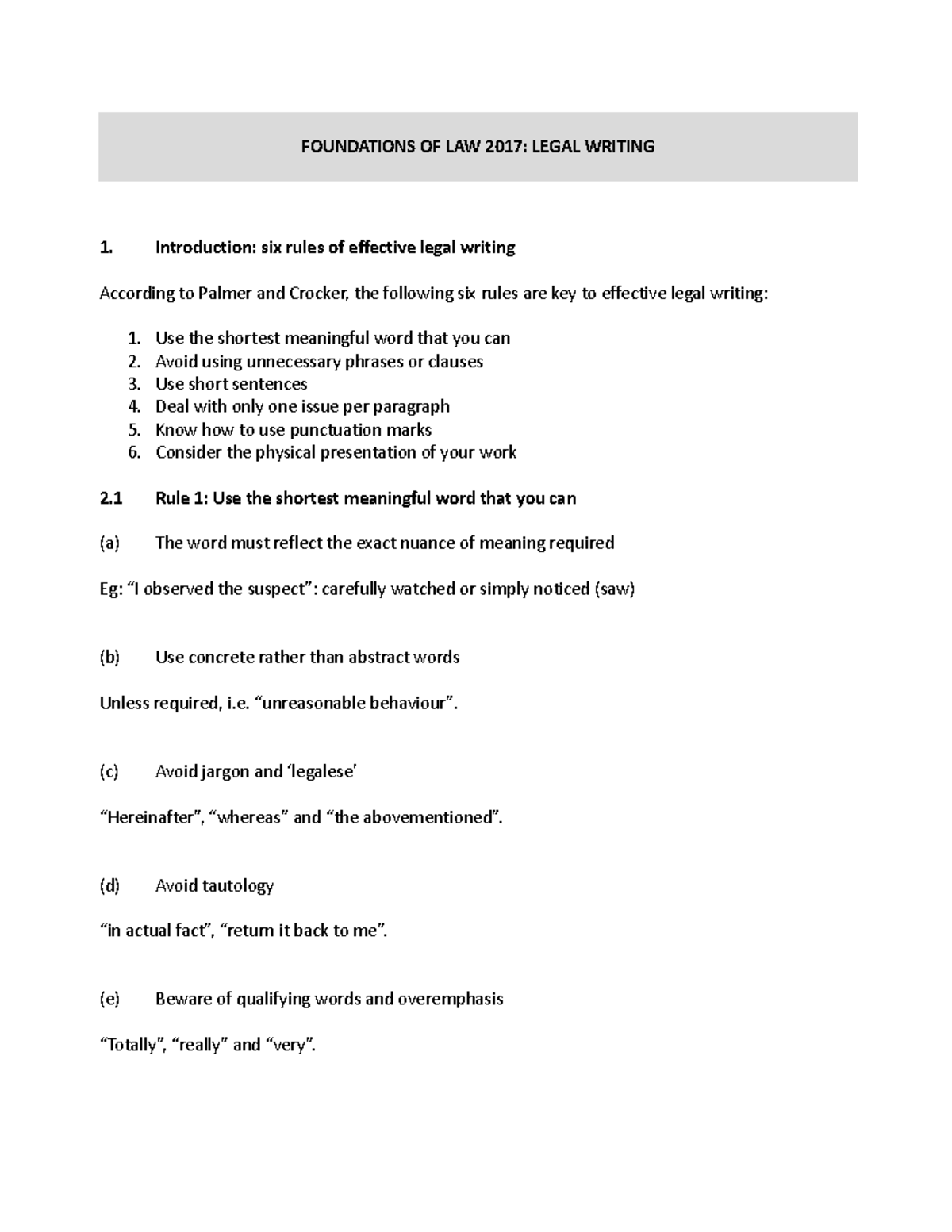 Legal Writing - property law - FOUNDATIONS OF LAW 2017: LEGAL WRITING 1 ...