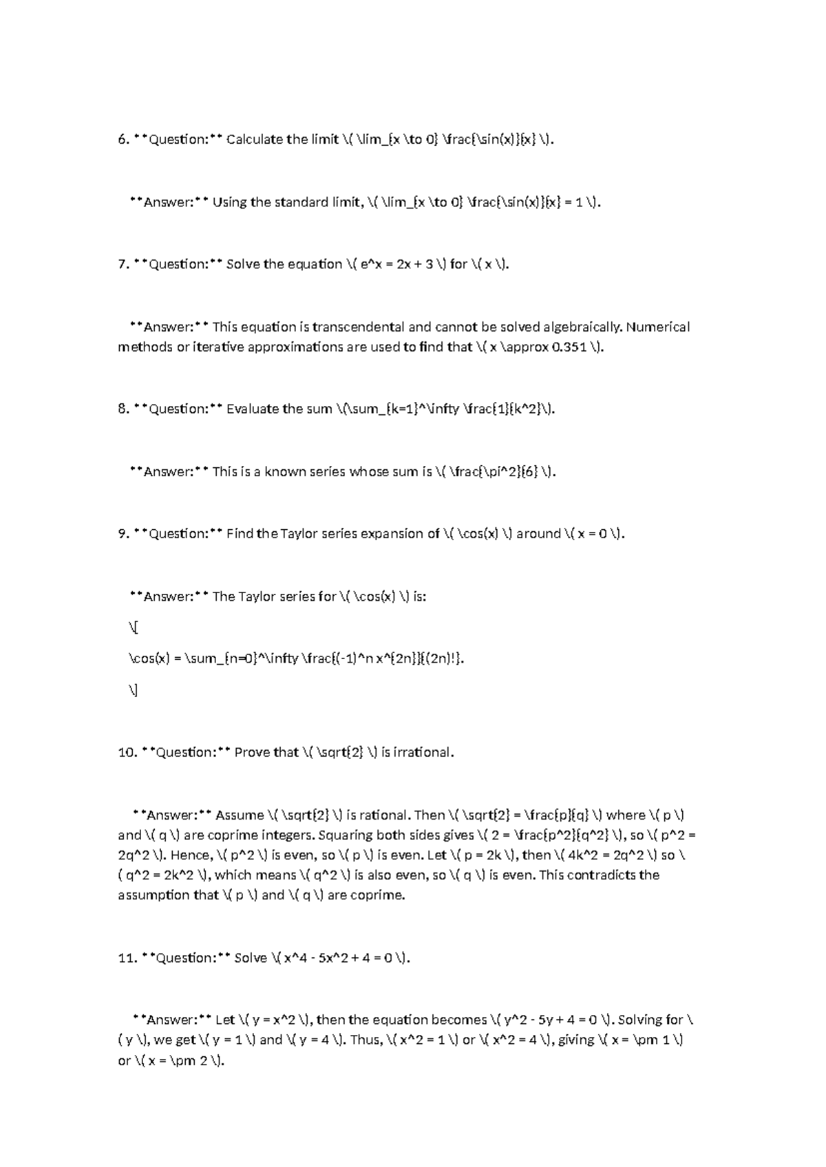 Math 102 - math - Question: Calculate the limit ( \lim_{x \to 0} \frac ...