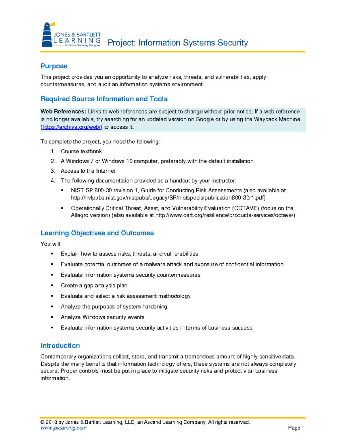 Funsec 3e project - © 201 8 by Jones & Bartlett Learning, LLC, an ...