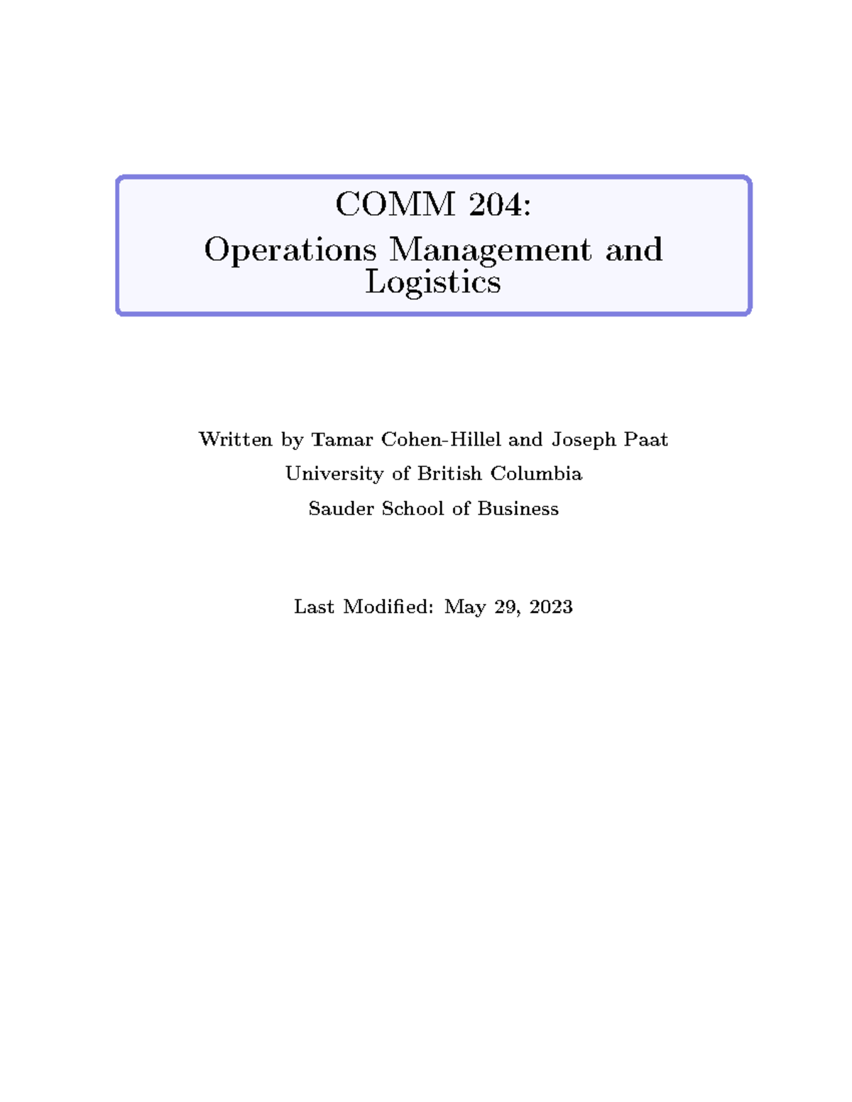 COMM204Write Up With Answers - COMM 204: Operations Management and ...