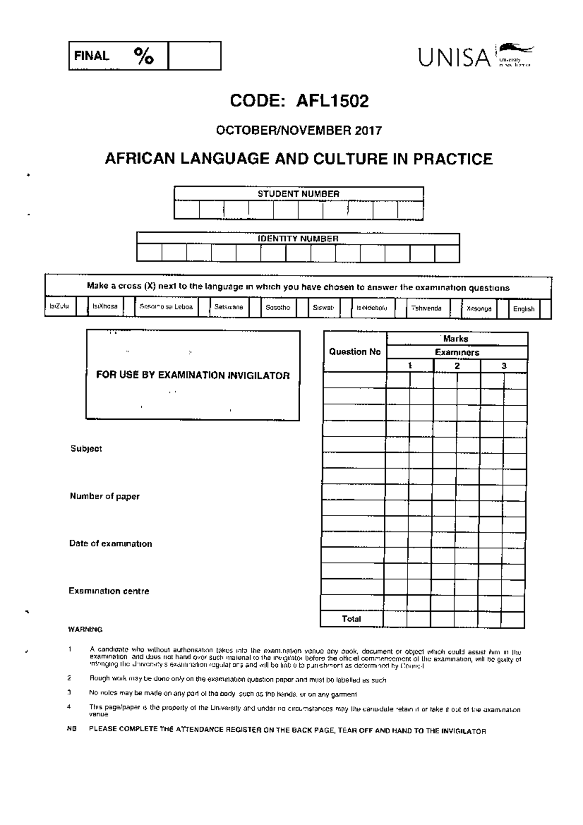 AFL1502-2017-10-E-1 - Assignment feedback - AFL1502 - Studocu