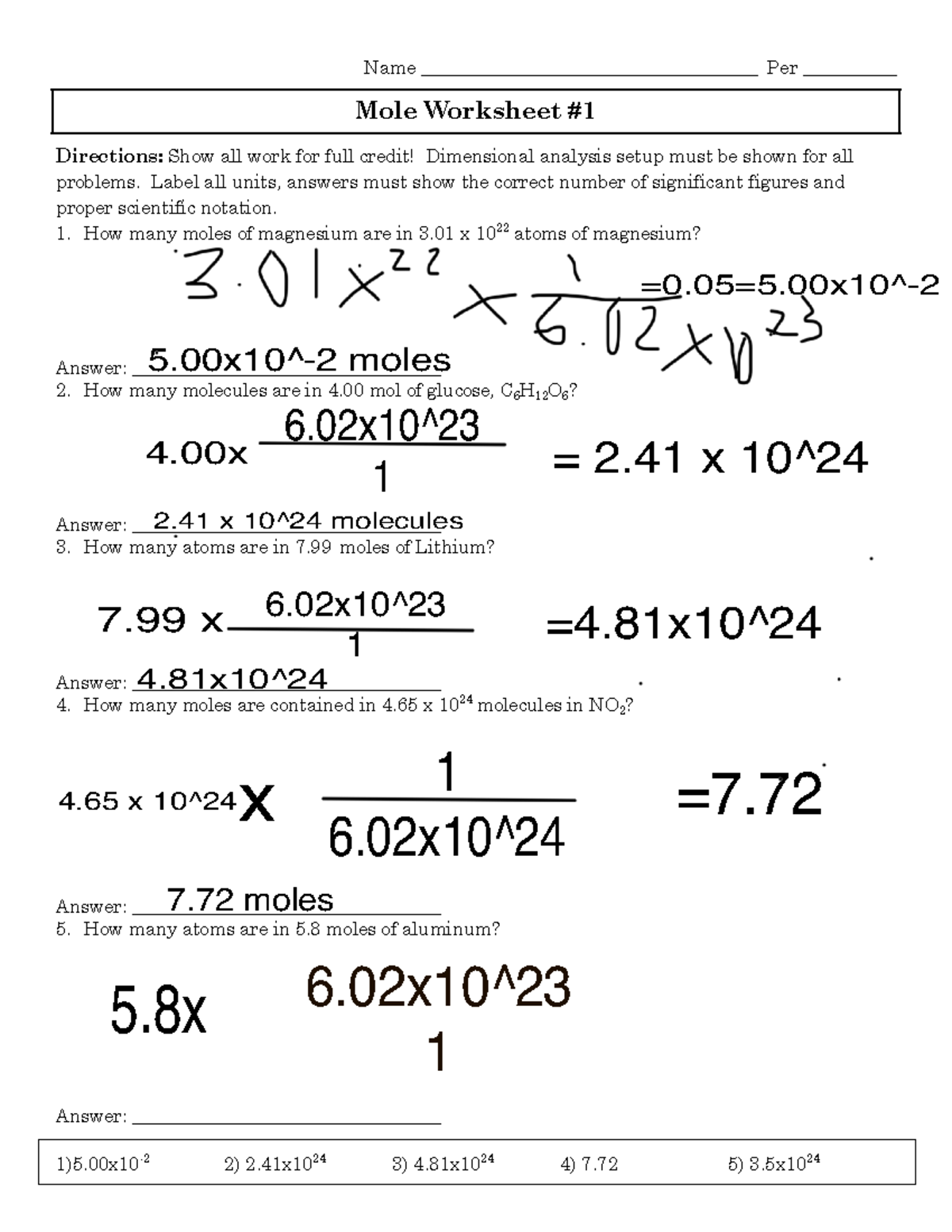 Fischer Mole Worksheet #1 - Name ...