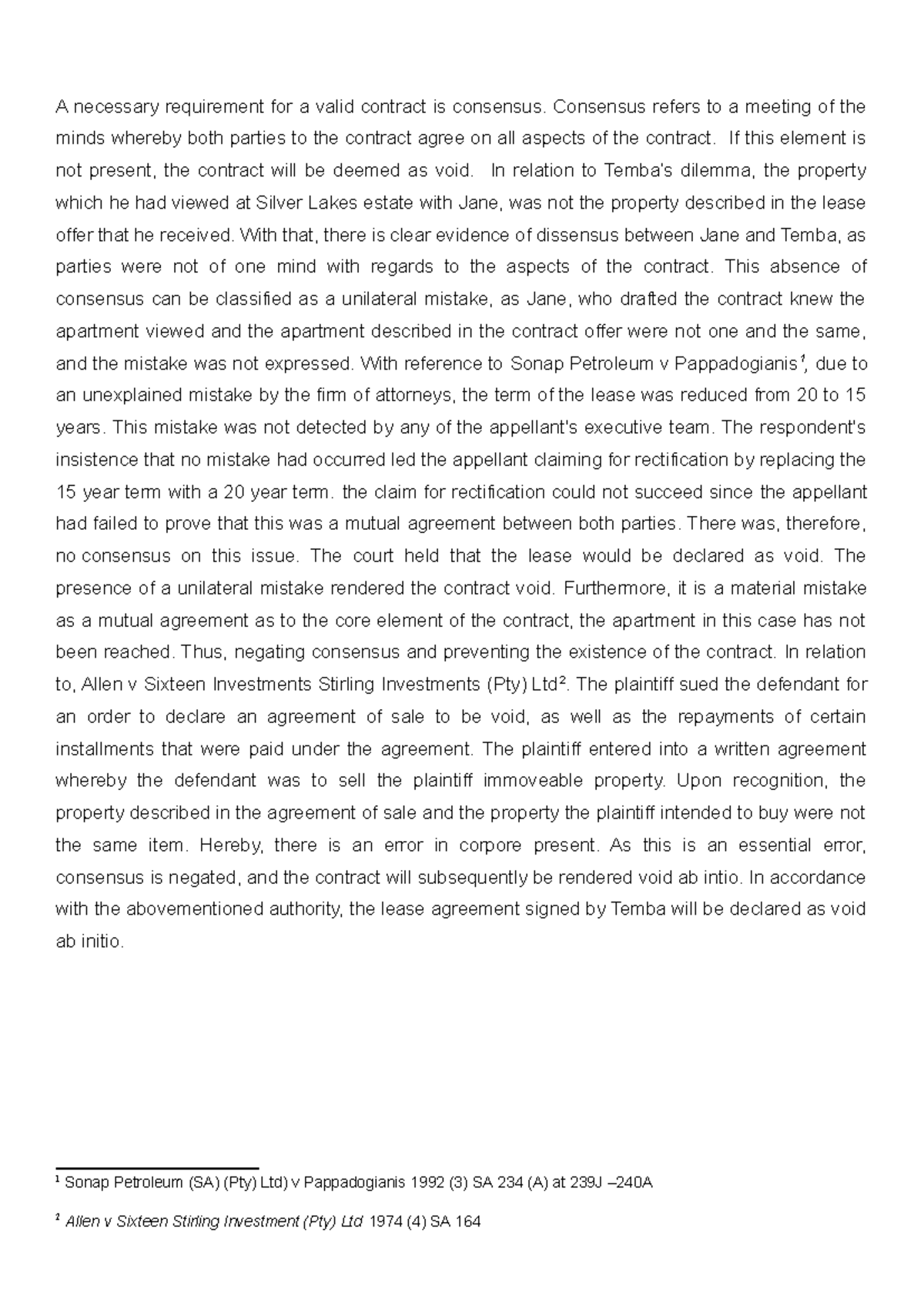 KTR 211 Assignment - A necessary requirement for a valid contract is consensus. Consensus refers ...