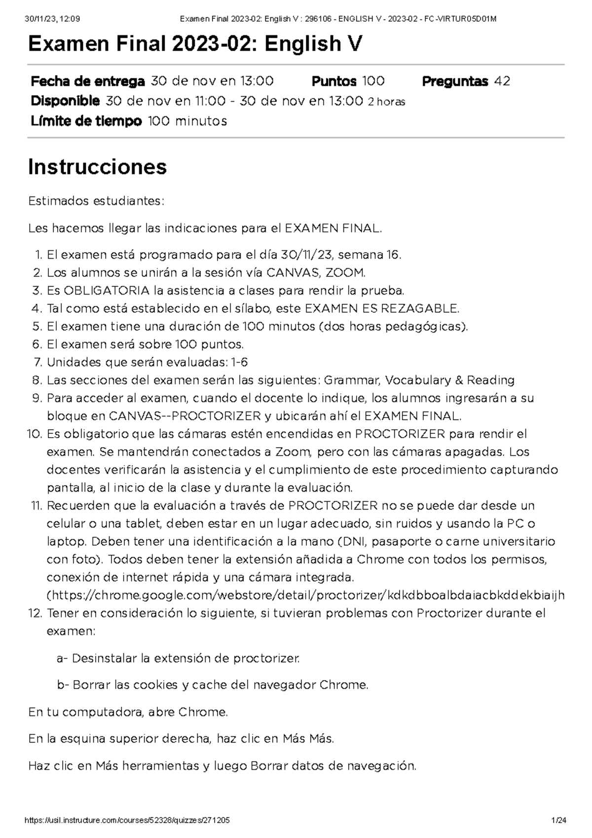 Examen Final English V - 2023-02-1 - Examen Final 2023-02: English V Fecha de entrega 30 de nov ...