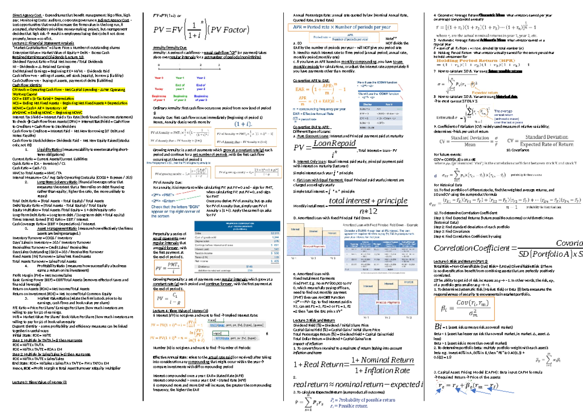 Finals Cheatsheet - ####### Direct Agency Cost – Expenditures that benefit management: big ...