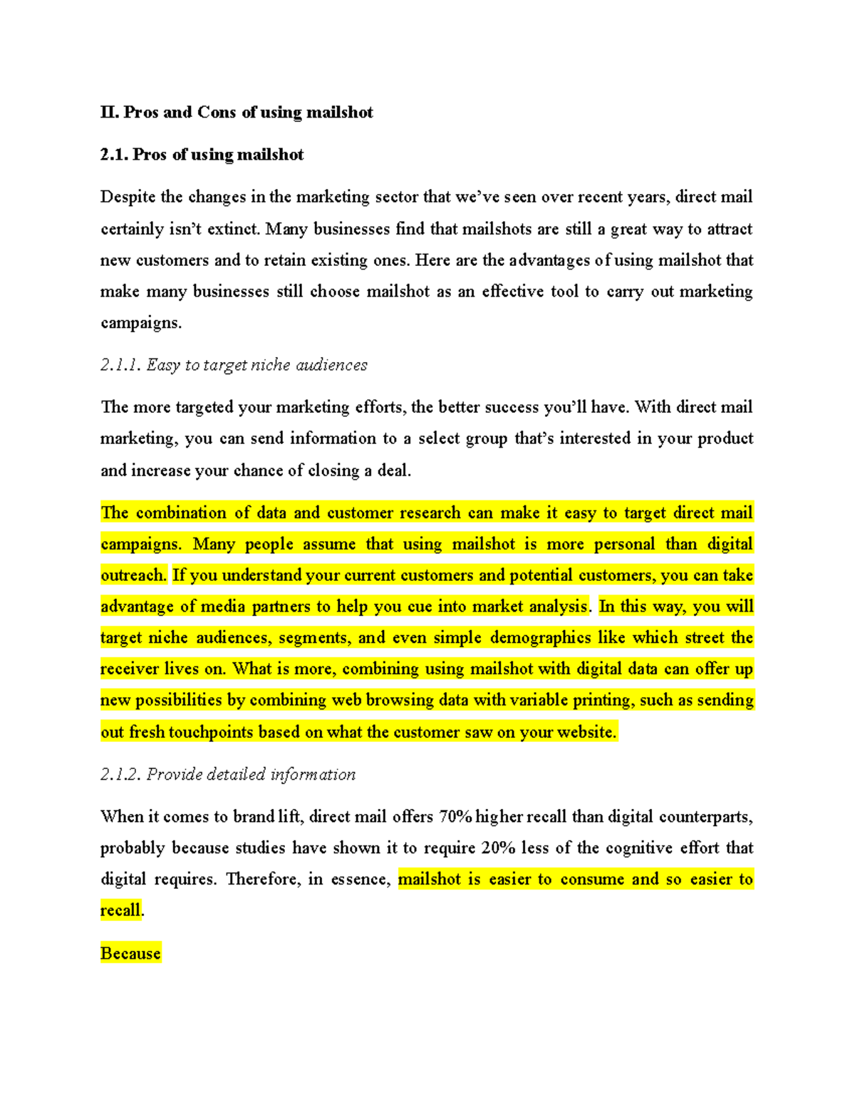 Pros of using mailshot-HT - II. Pros and Cons of using mailshot Pros of ...