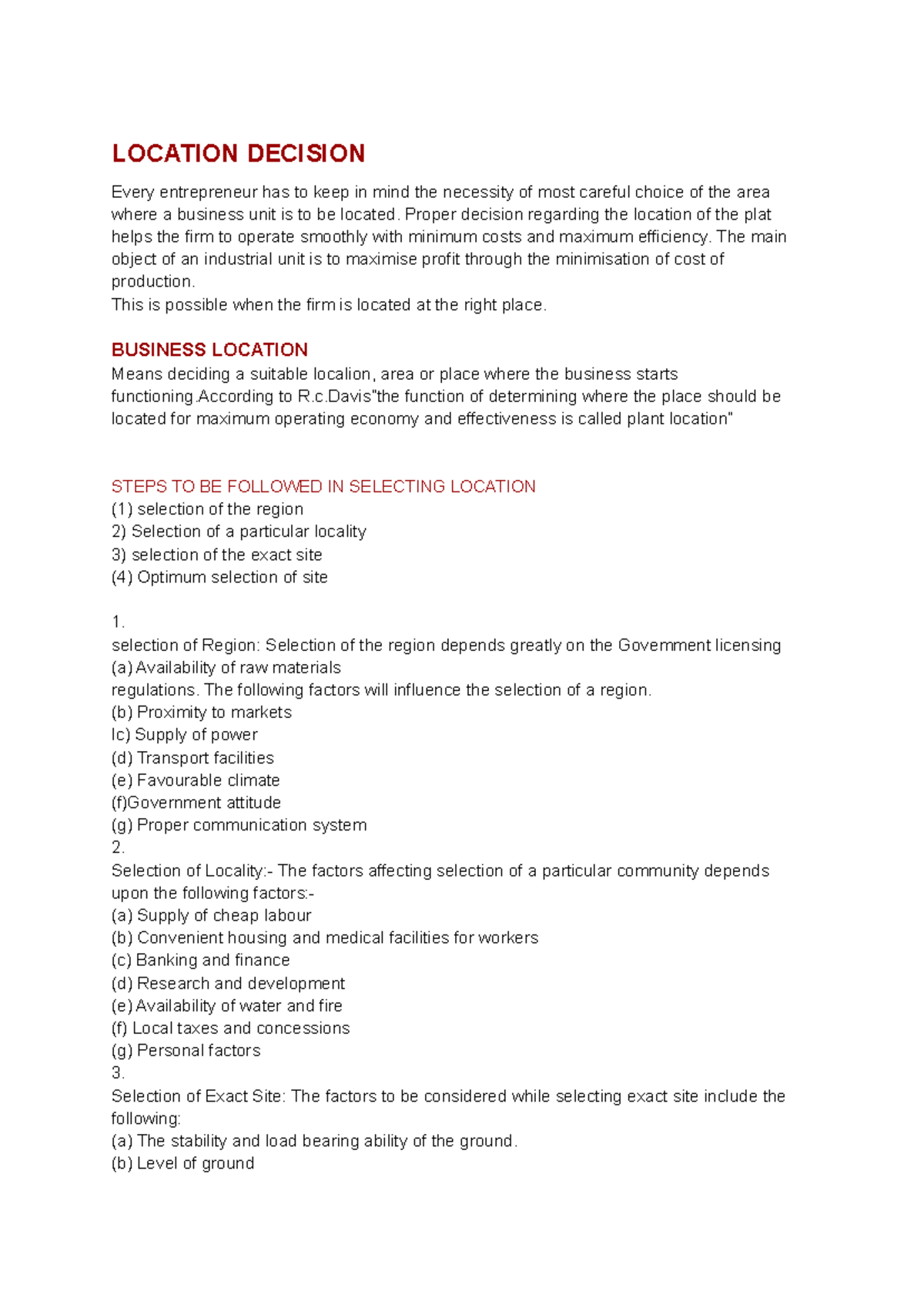 Entrepreneurship Development location decision b com 4th semester ...